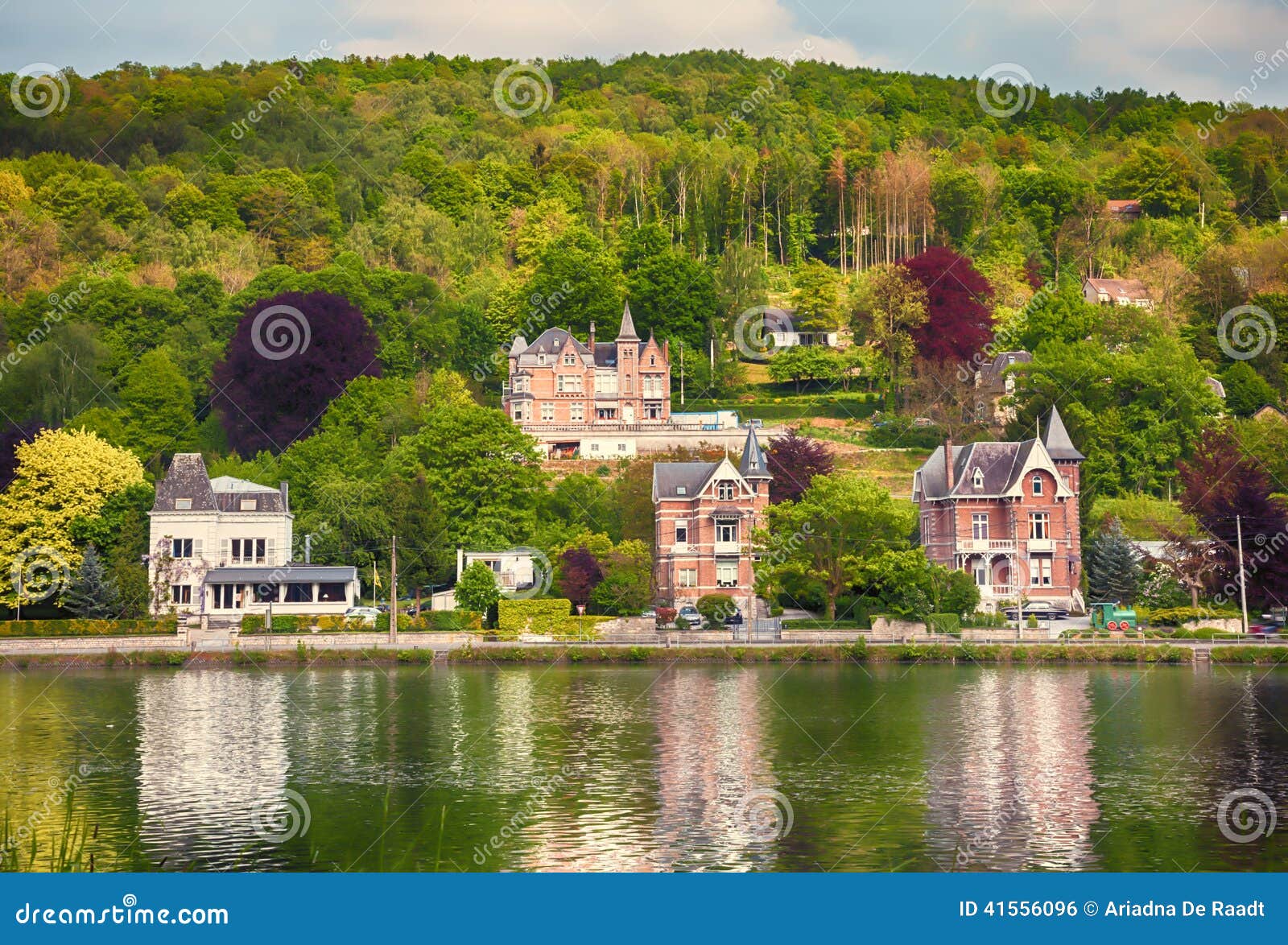 Belgian river view stock photo. Image of houses, field - 41556096