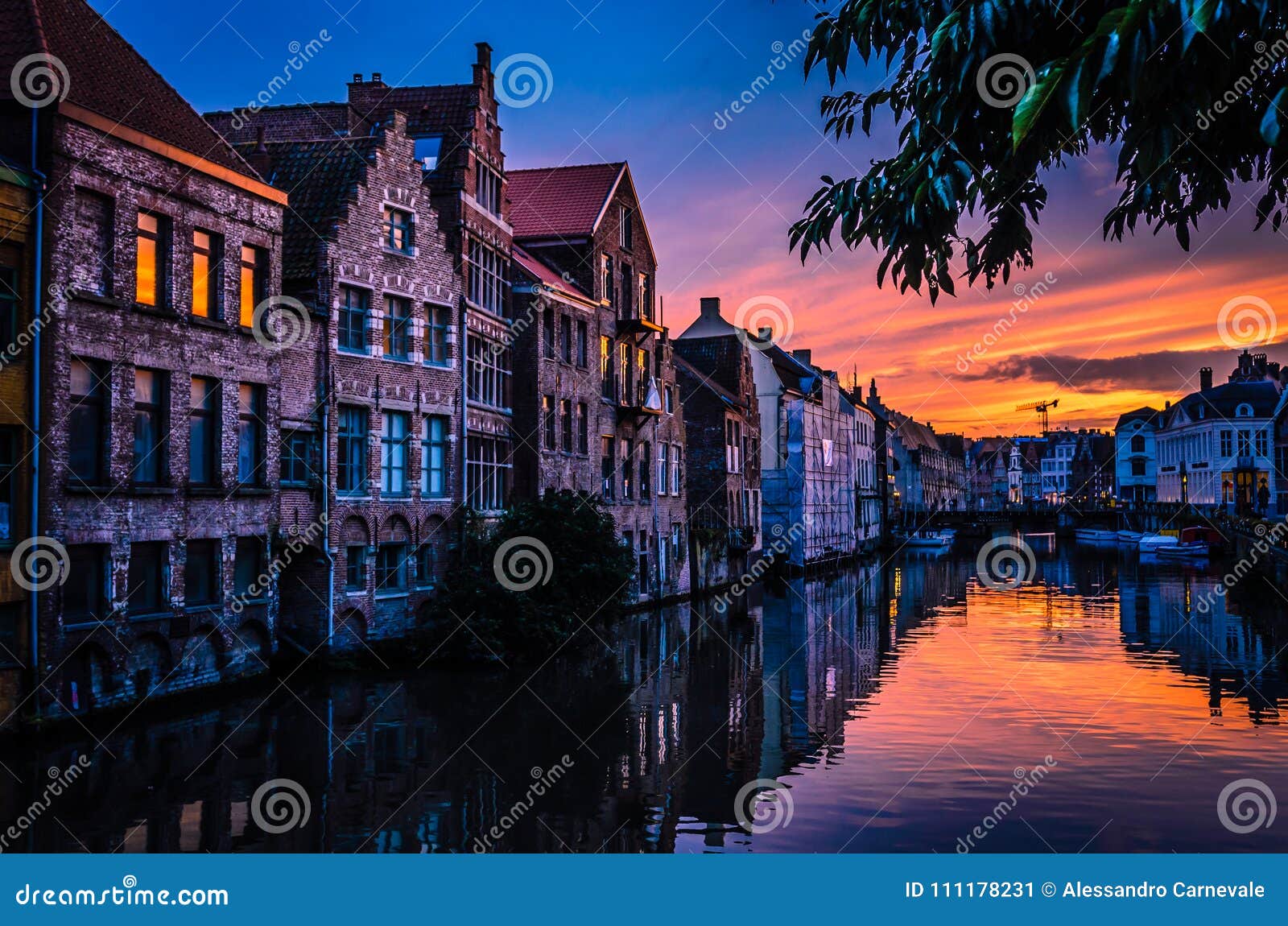 Belgian town of Gent stock image. Image of buildings - 111178231