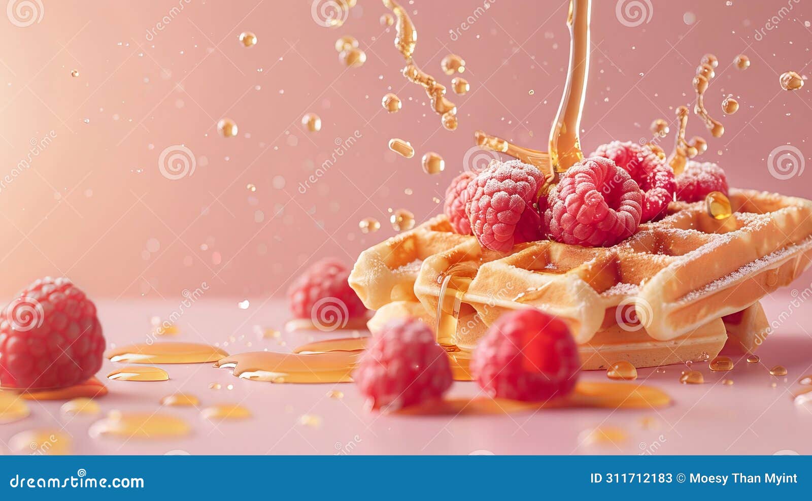 Belgian Waffle Breakfast Scene with Elements Floating in the Air ...