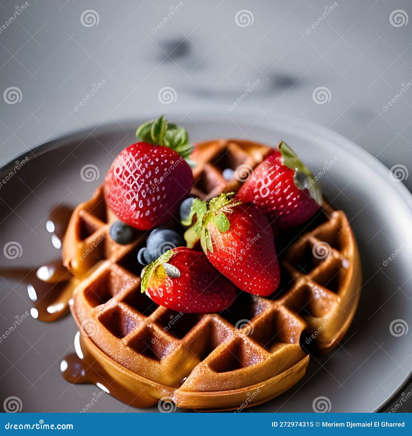 Belgian Waffle with Fruits and Syrup Stock Illustration - Illustration ...