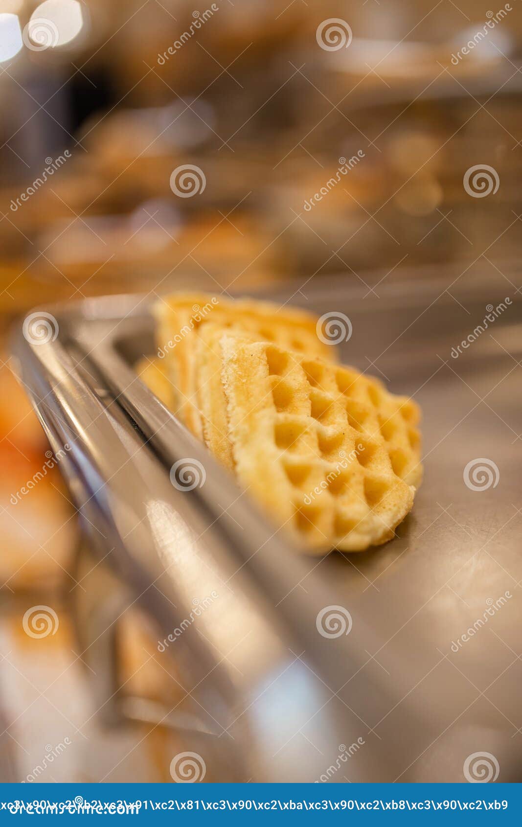 Belgian Waffle on a Metal Plate with a Large Plan Stock Image - Image ...
