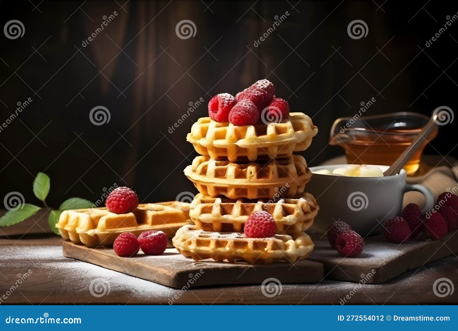 Belgian Waffles for Breakfast or Brunch with Fresh Raspberries, Healthy ...