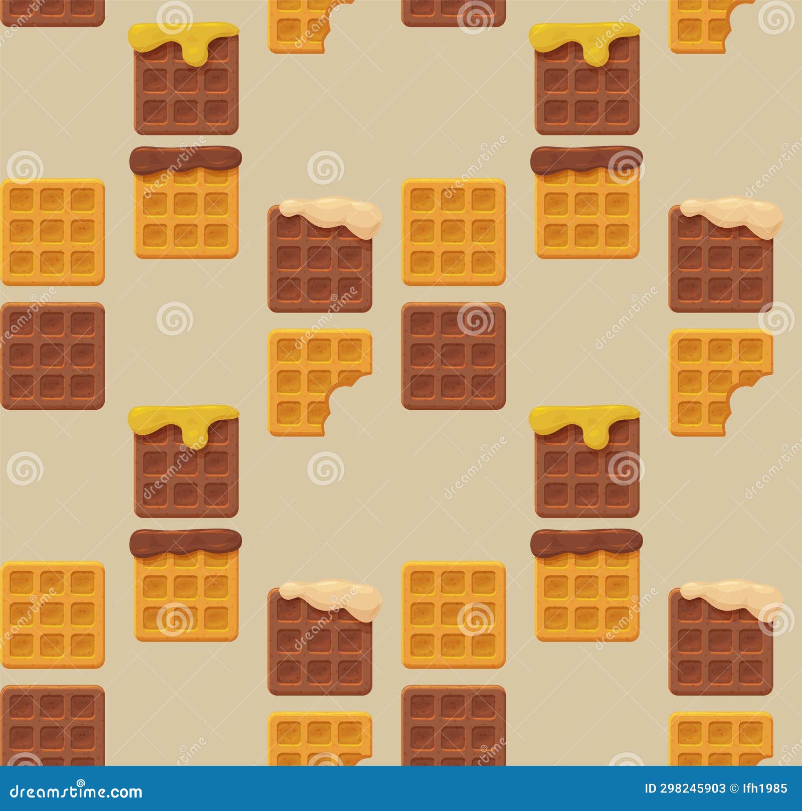 A Belgian Waffles Cartoon Design Seamless Pattern Stock Vector ...