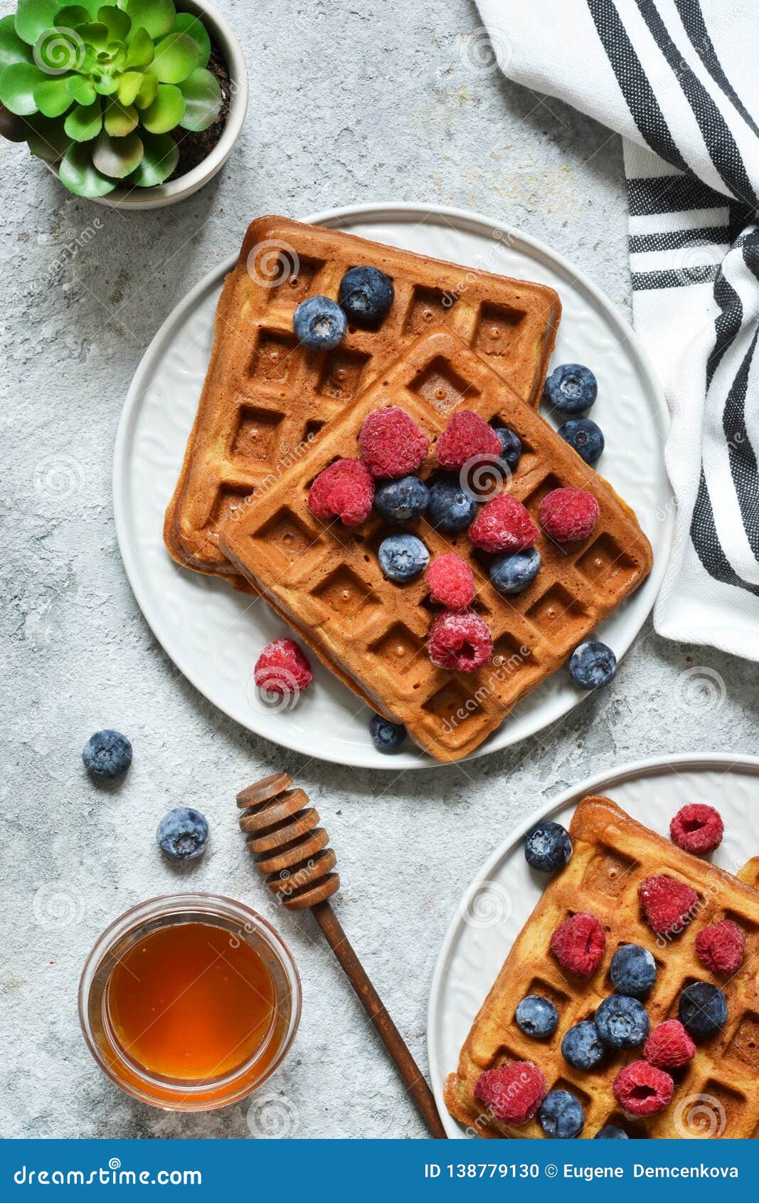 Belgian Waffles on a Kitchen Concrete Table. View from Above Stock ...