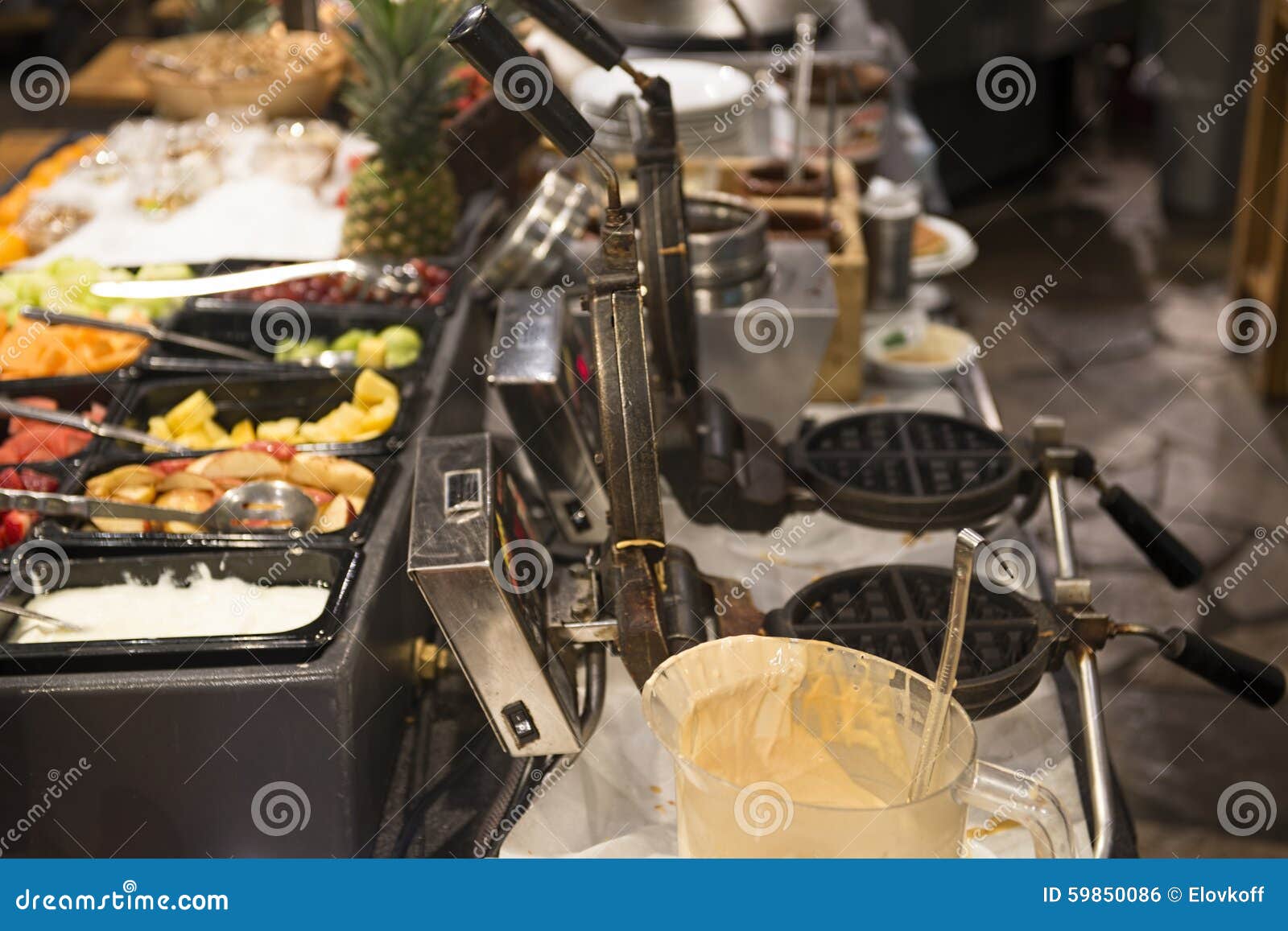 Belgian Waffles and Snack Buffet Stock Photo - Image of blue, fruit ...