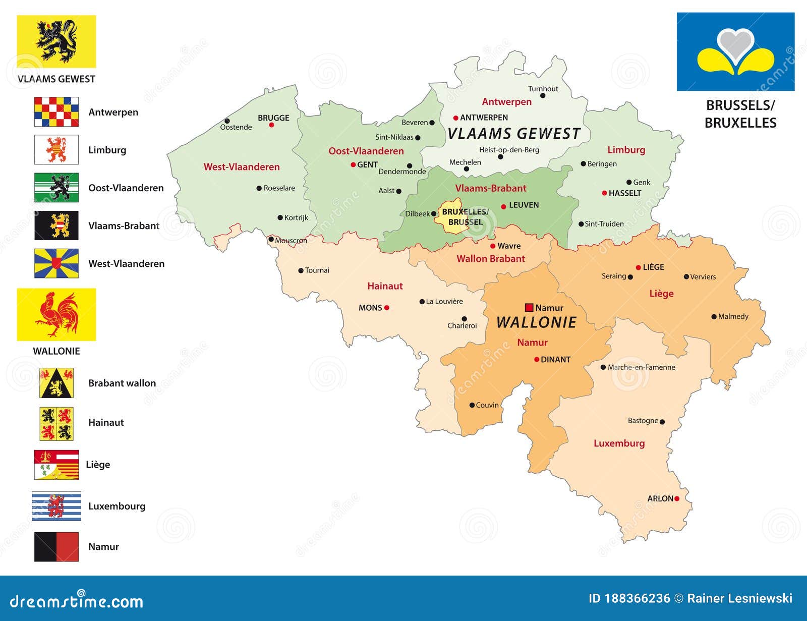 Belgium Administrative and Political Vector Map with Flag Stock Vector ...