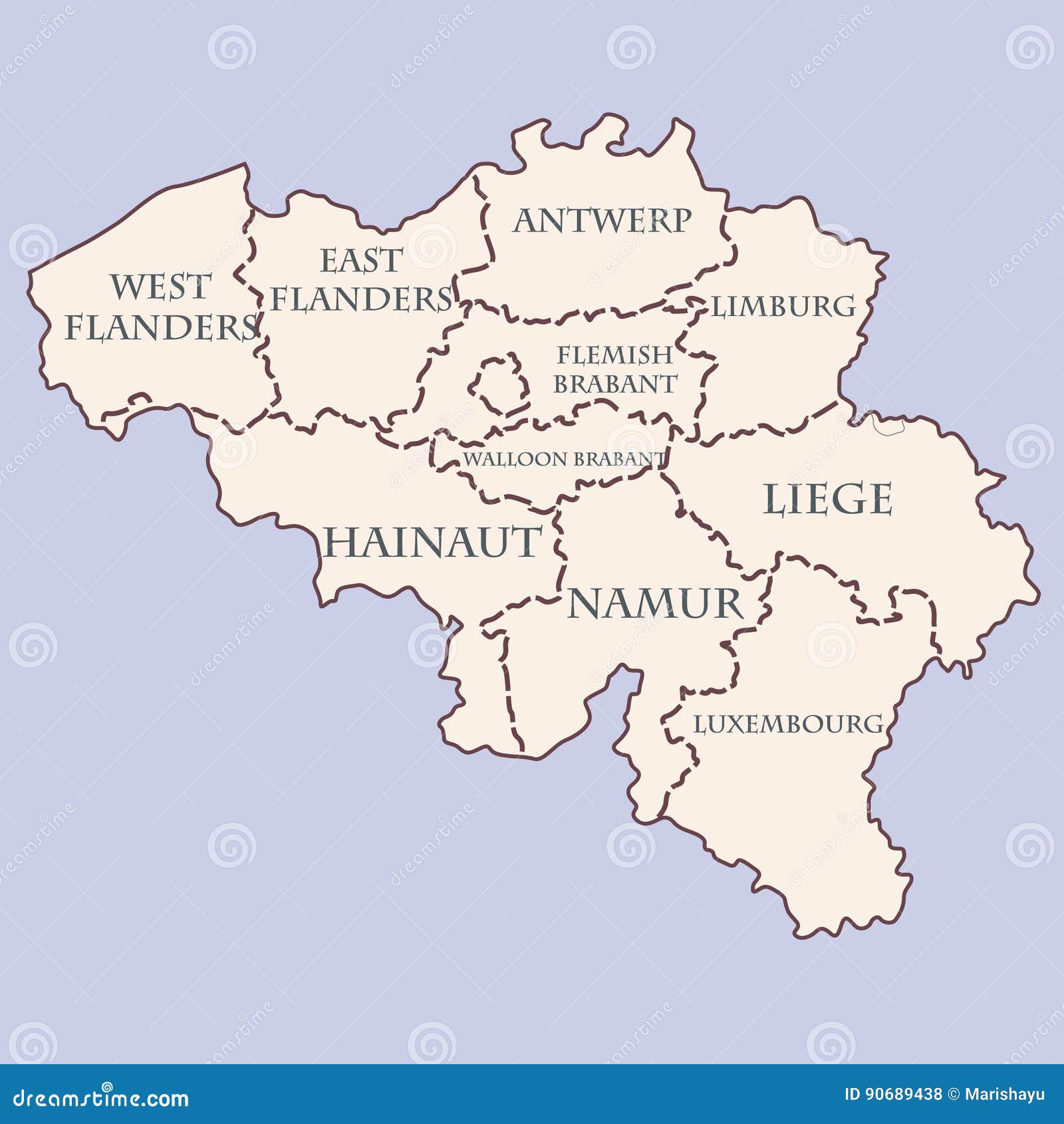 Belgium Contour Map with Provinces Stock Vector - Illustration of ...