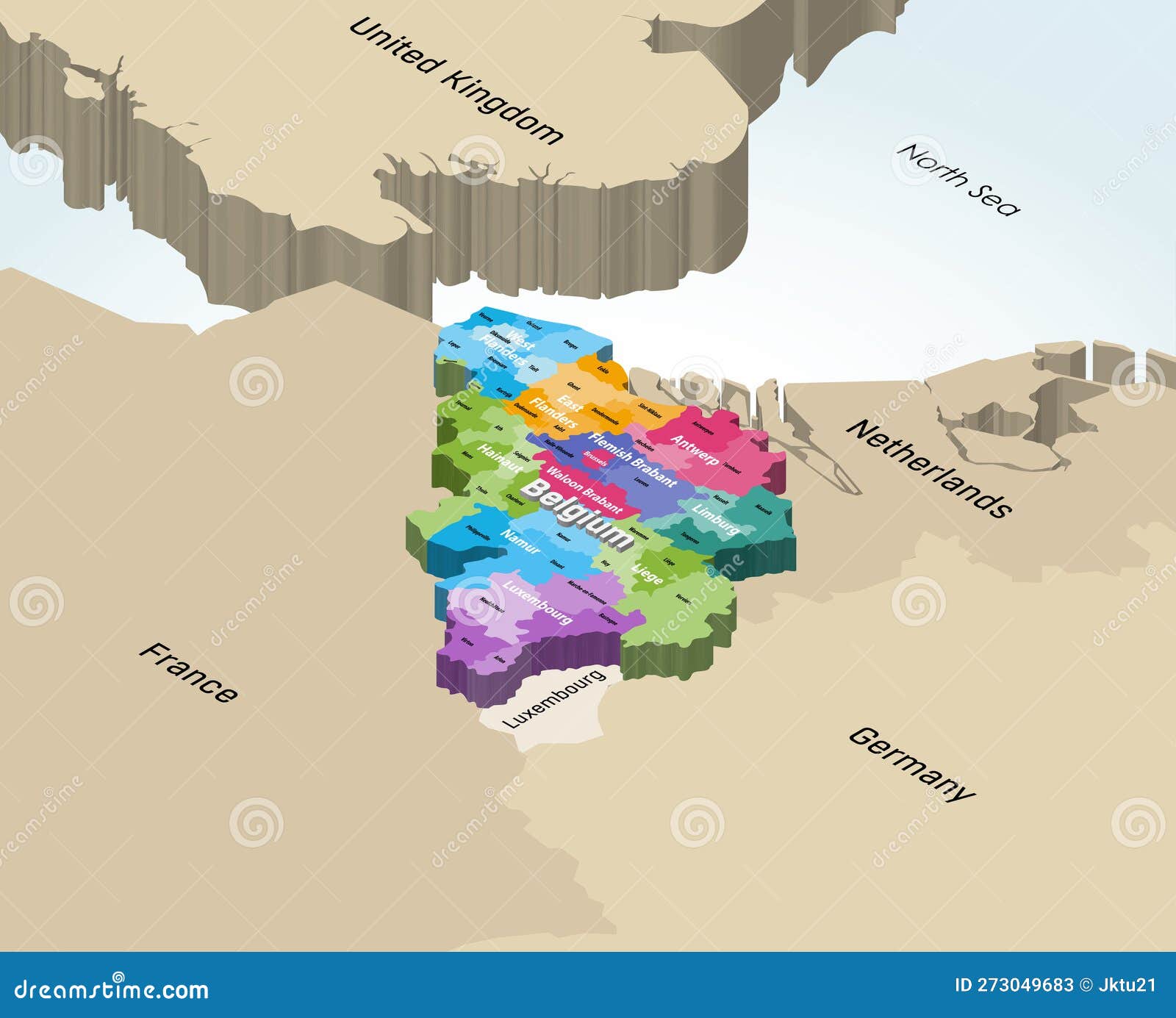 Belgium 3d (isometric) Vector Map Colored by Provinces with ...