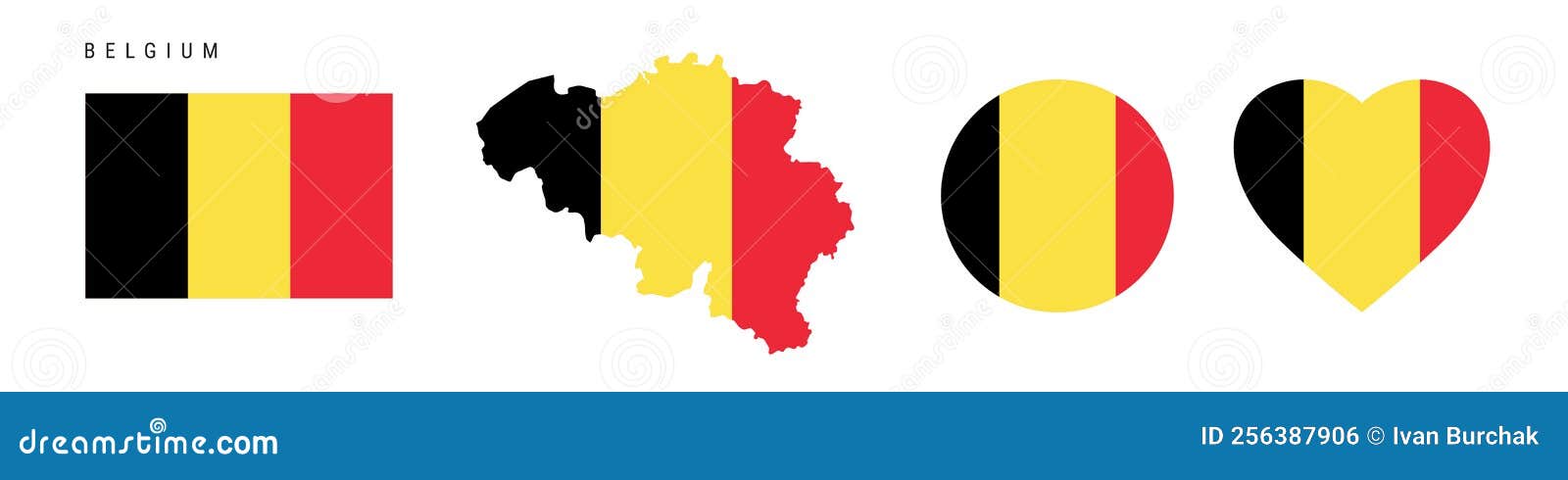 Belgium Flag in Different Shapes Icon Set. Flat Vector Illustration ...