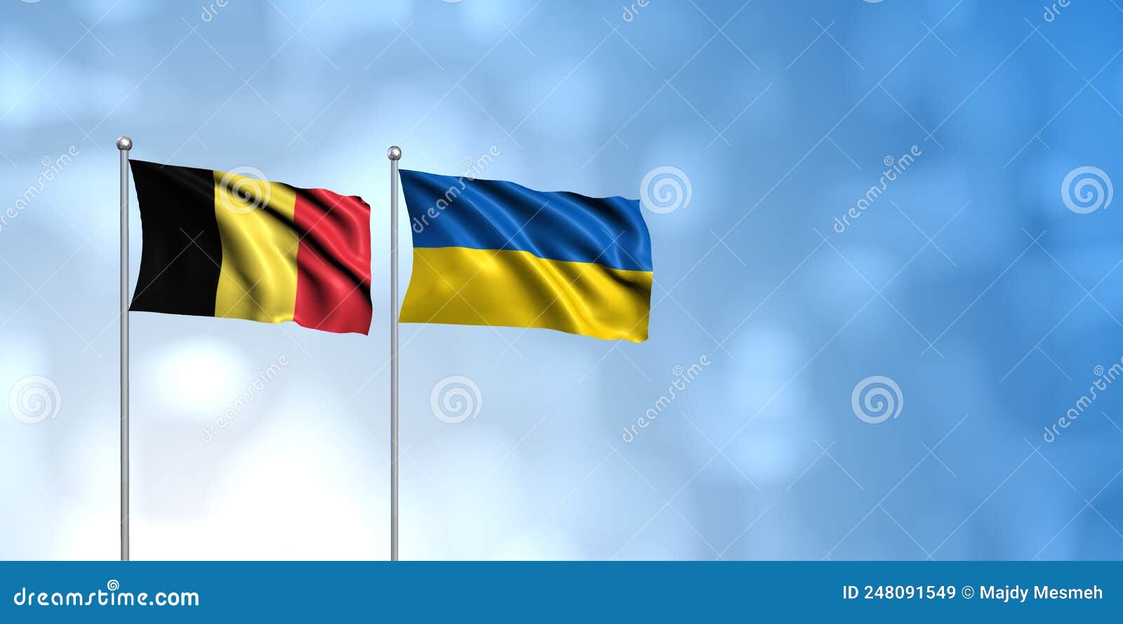Belgium Flag with Ukraine Flag, with a Cloudy Sky Stock Illustration ...