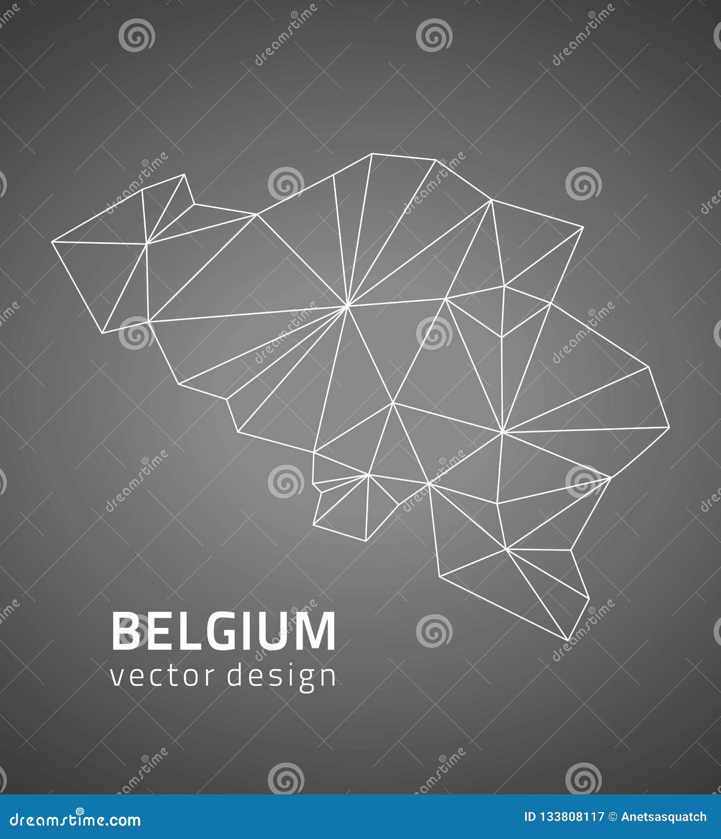 Belgium Black Contour Vector Triangle Perspective Polygonal Map Stock ...