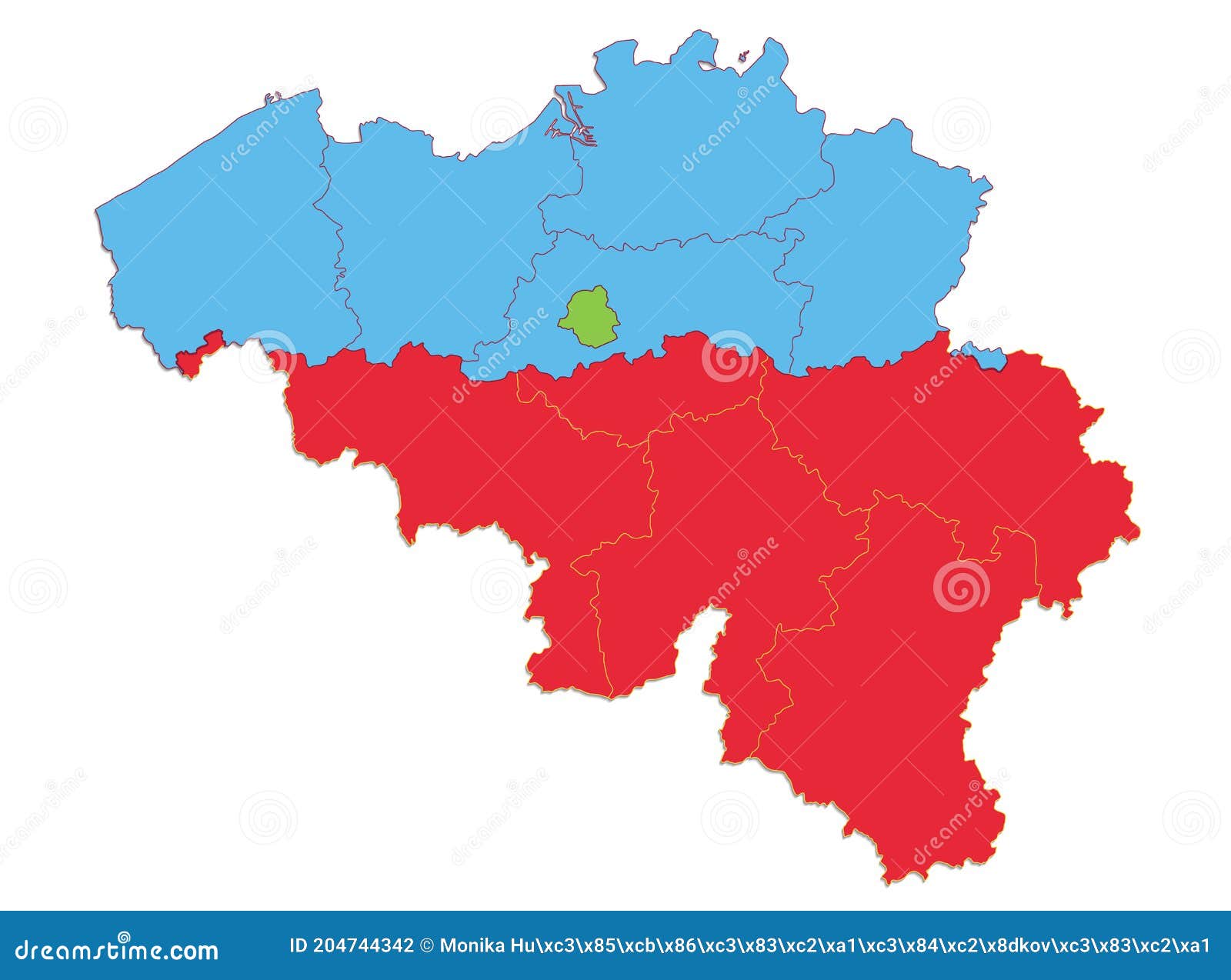 Belgium Map, Individual Regions and Provinces Blank Stock Vector ...