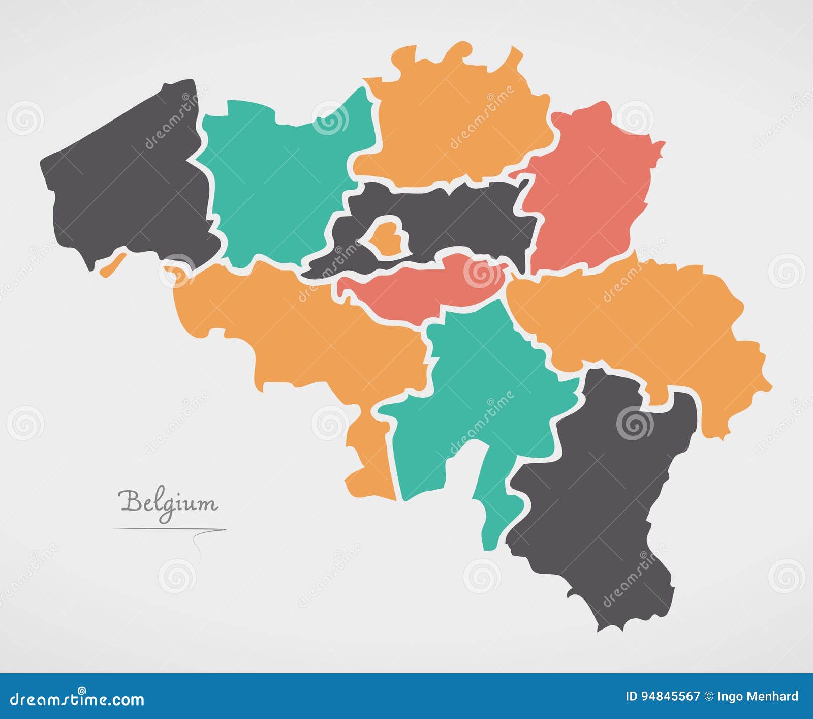 Belgium Map with States and Modern Round Shapes Stock Vector ...