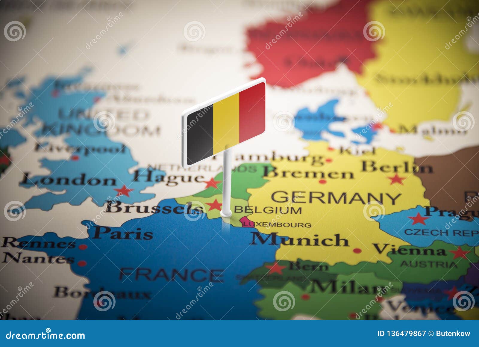 Belgium Marked with a Flag on the Map Editorial Photography - Image of ...