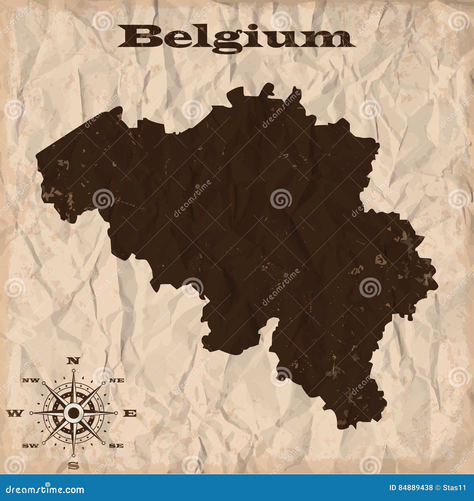 Belgium Old Map with Grunge and Crumpled Paper. Vector Illustration ...