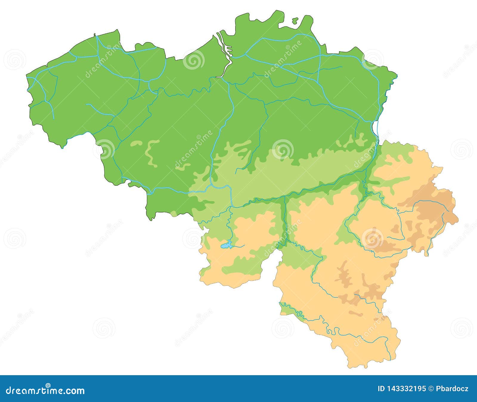 High Detailed Belgium Physical Map. Stock Vector - Illustration of ...