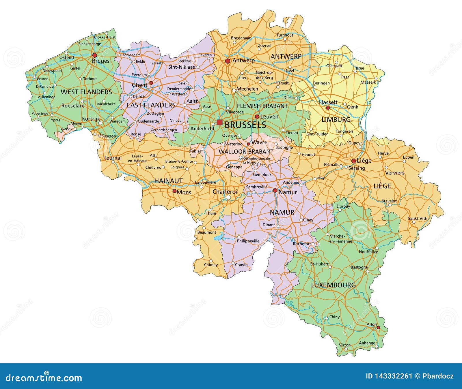Belgium - Highly Detailed Editable Political Map with Labeling. Stock ...