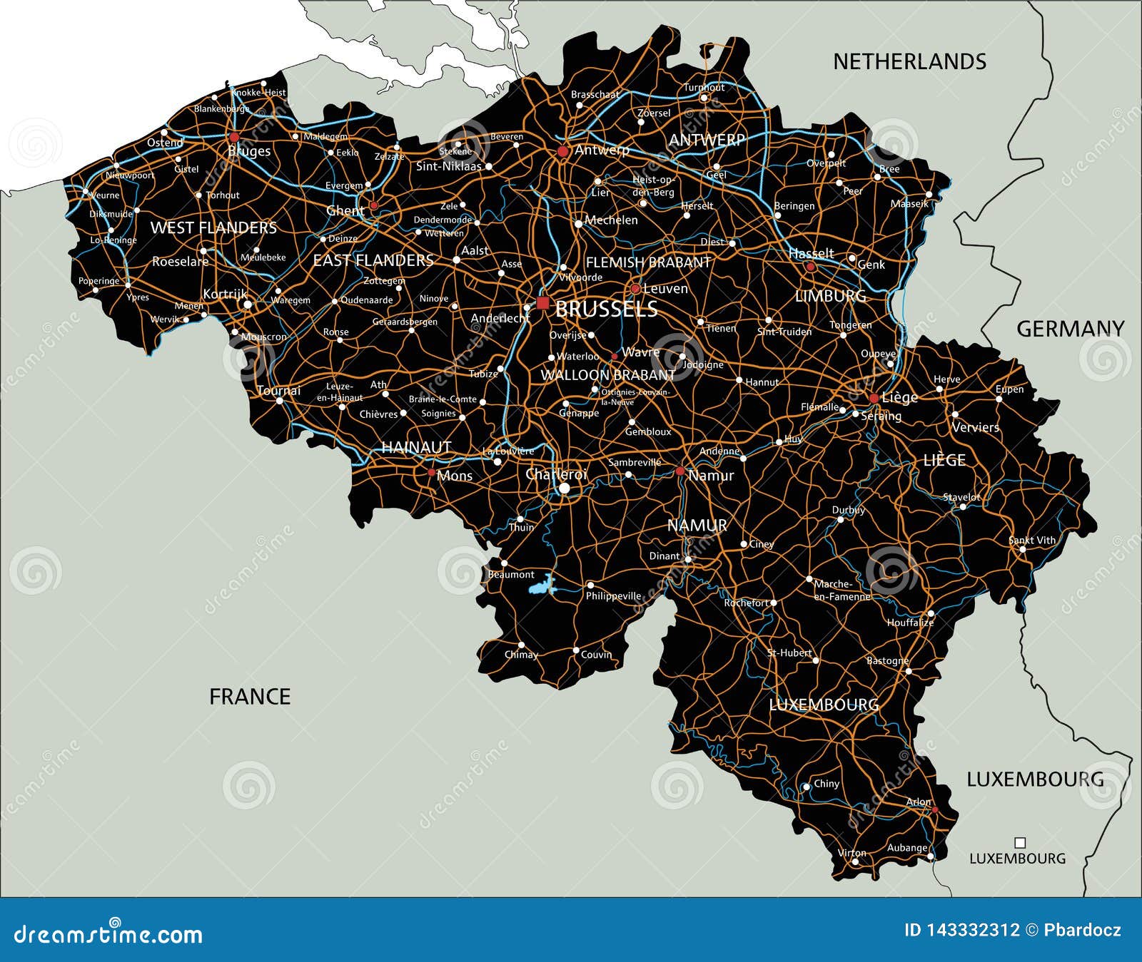 High Detailed Belgium Road Map with Labeling. Stock Vector ...