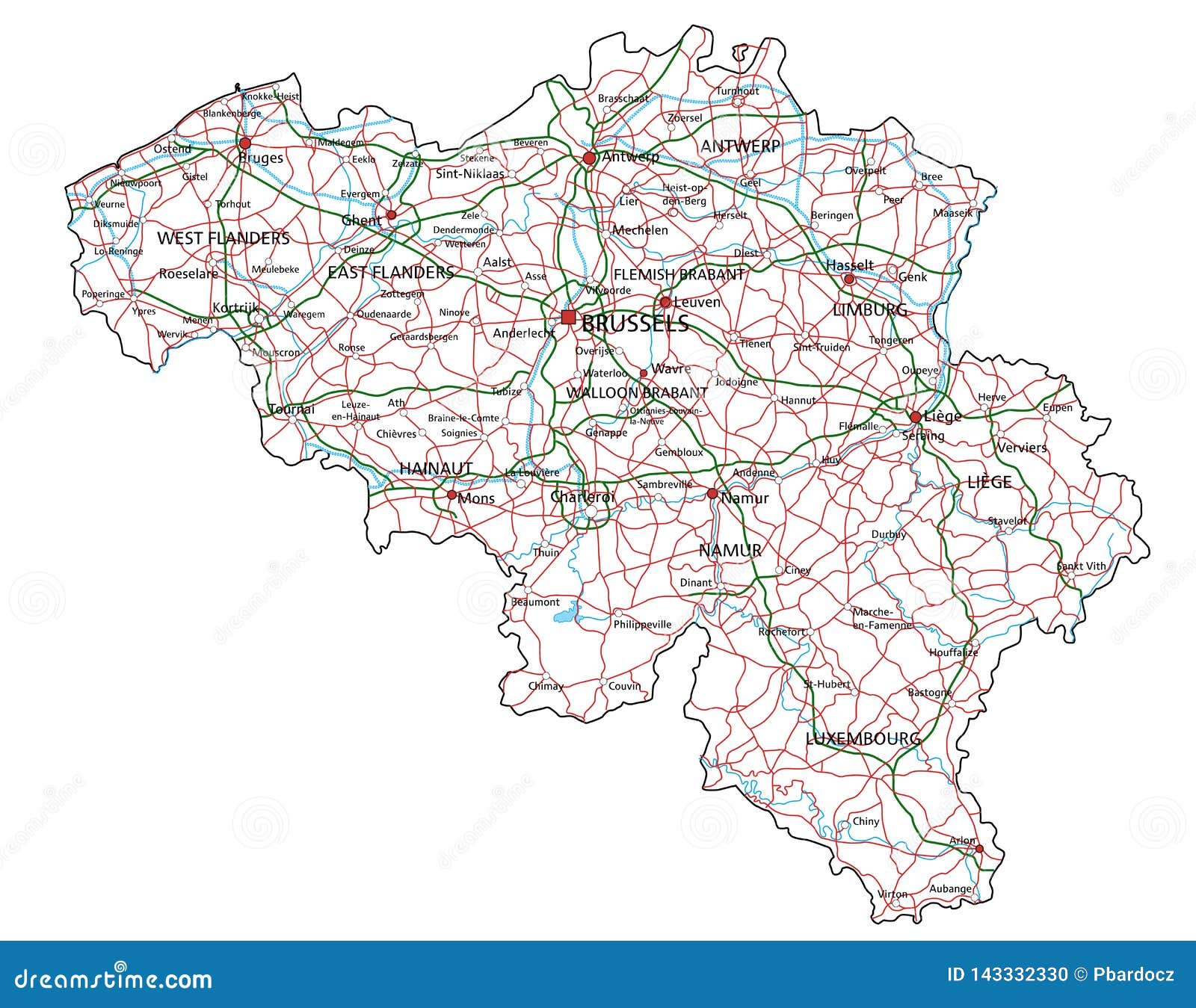 High Detailed Belgium Road Map with Labeling. Stock Vector ...