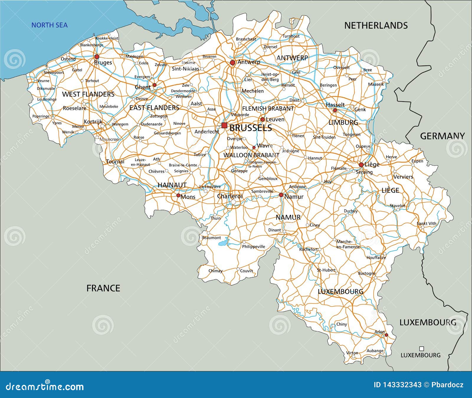 High Detailed Belgium Road Map with Labeling. Stock Vector ...