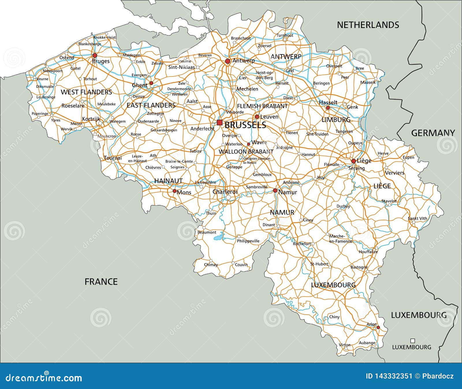 High Detailed Belgium Road Map with Labeling. Stock Vector ...