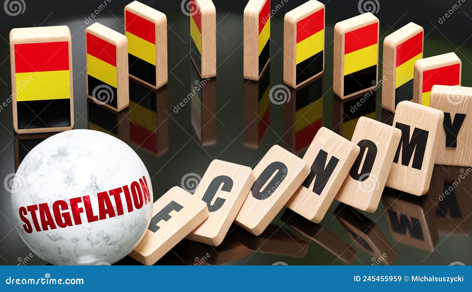 Belgium And Stagflation Economy And Domino Effect Chain Reaction In