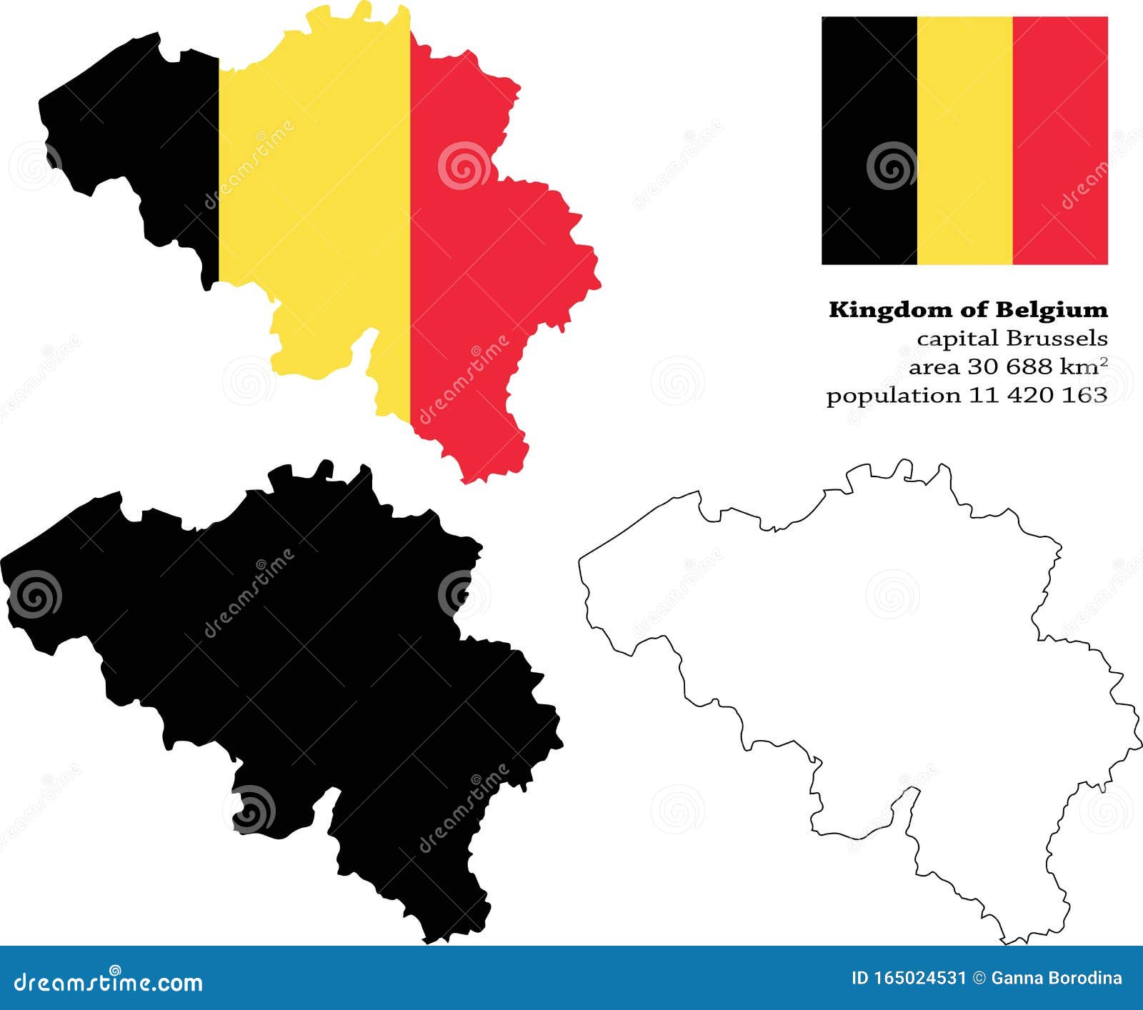 Belgium Vector Map, Flag, Borders, Mask , Capital, Area and Population ...