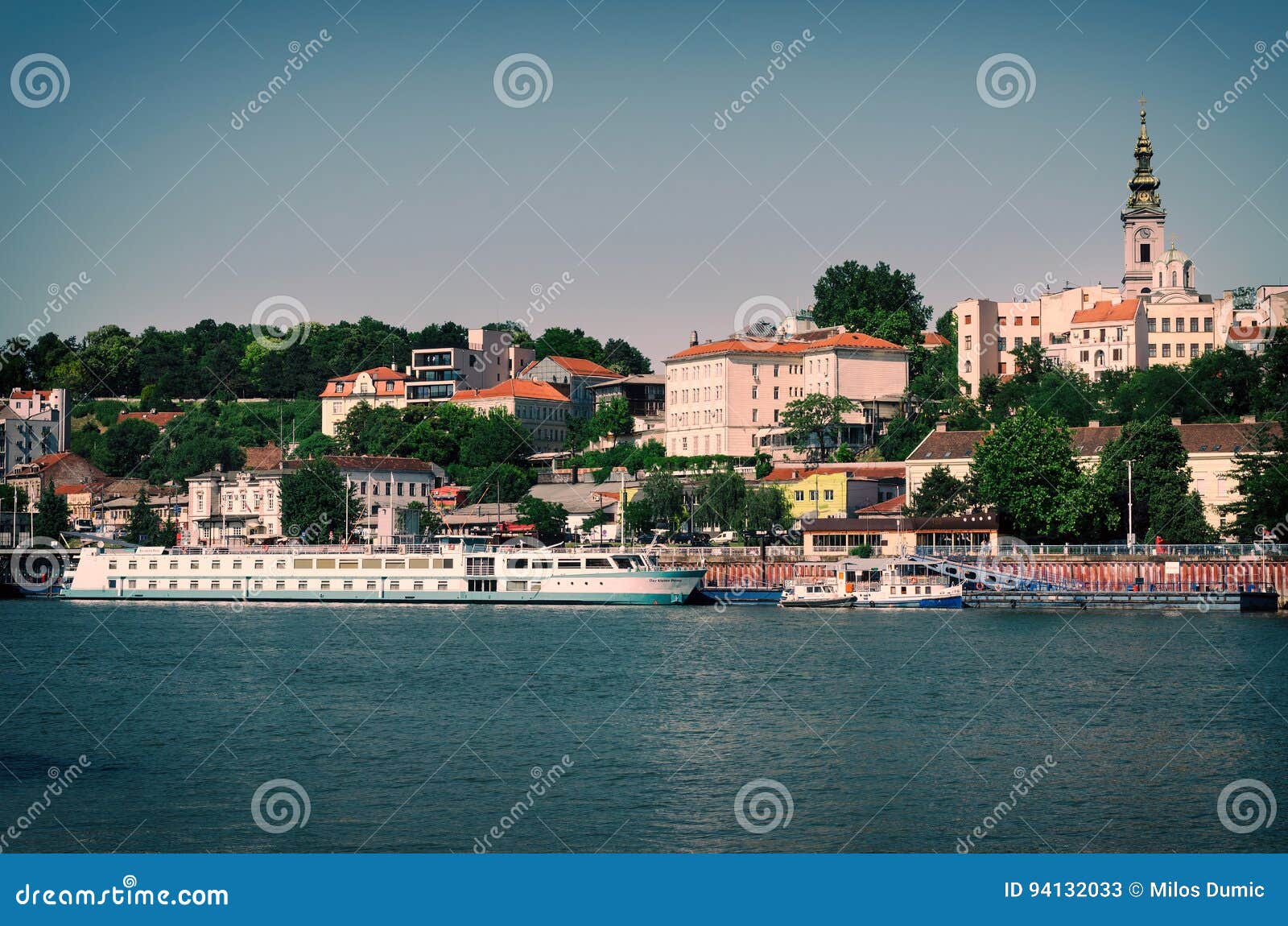Belgrade cityscape on Sava stock image. Image of clock - 94132033