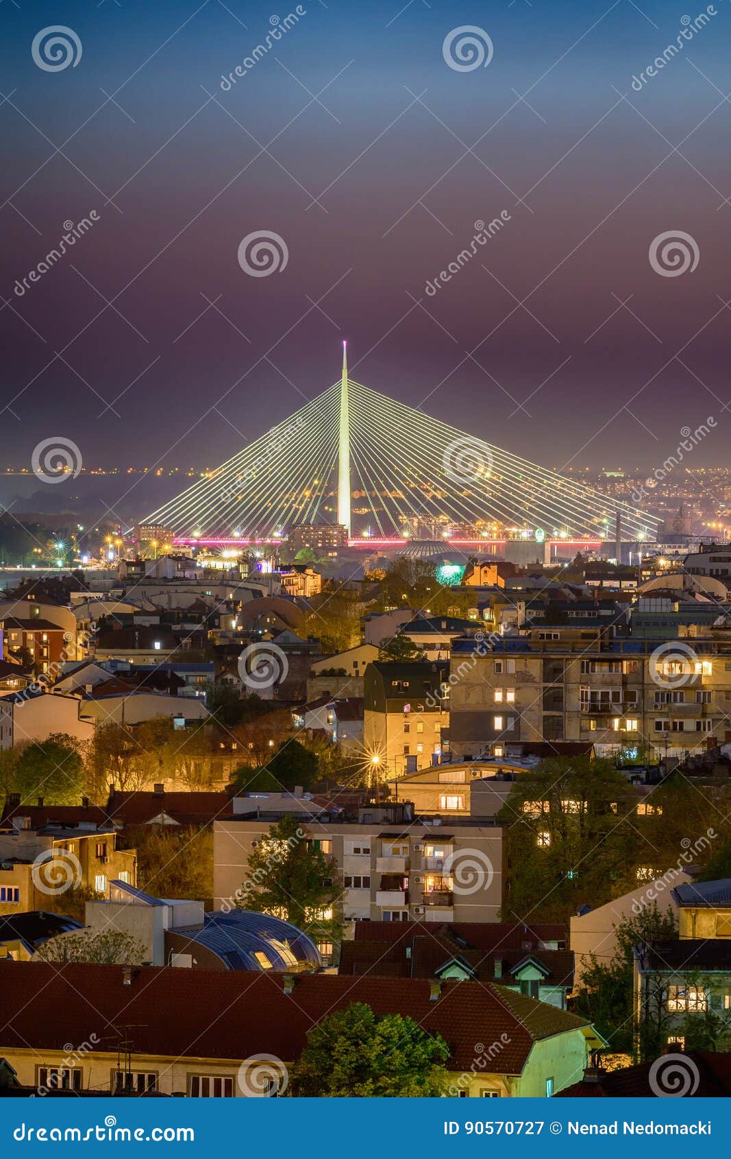 Belgrade Panorama with Ada Bridge Stock Image - Image of horizontal ...