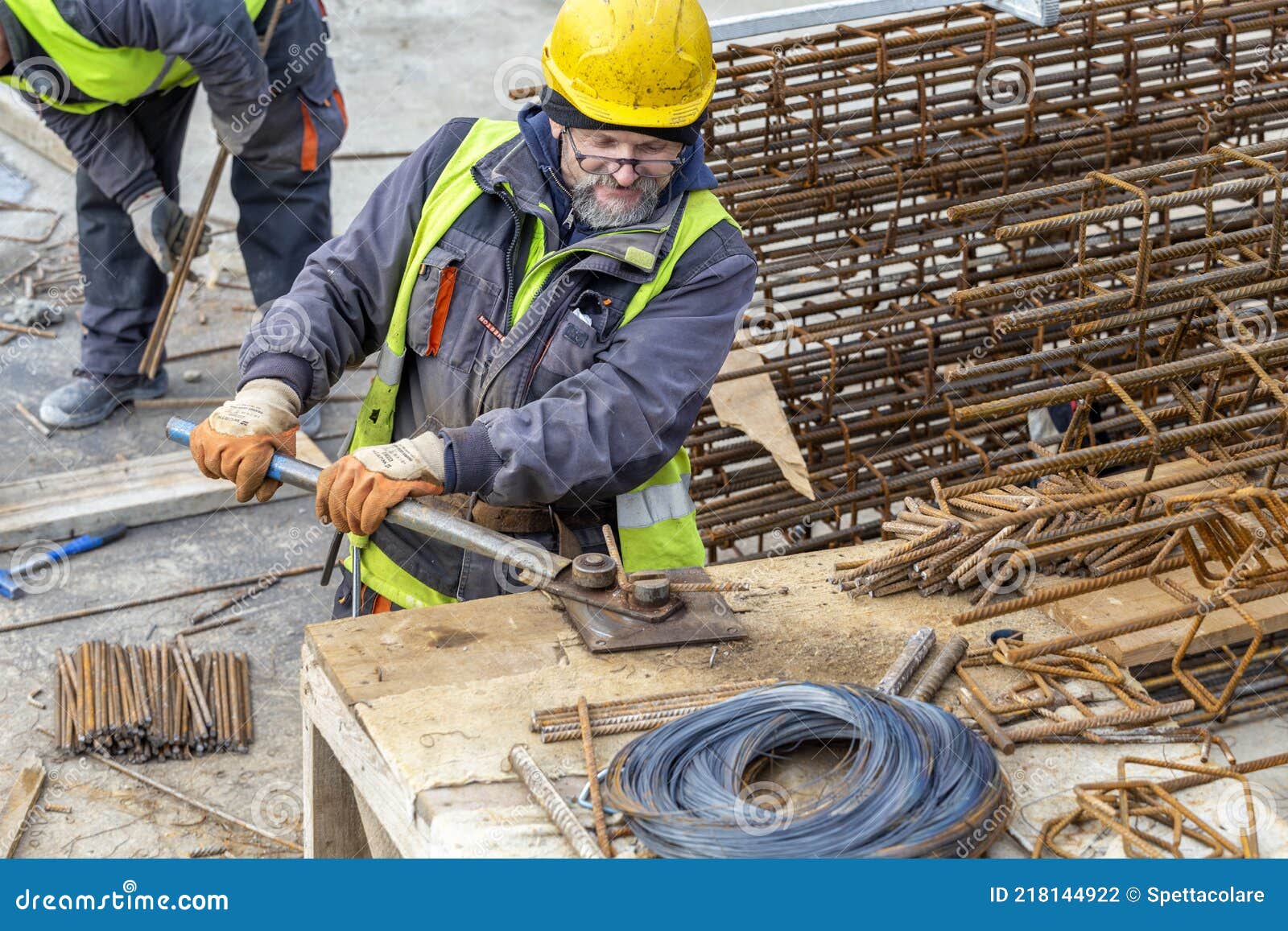 Worker Using Rebar Bend Machine Editorial Photography - Image of ...