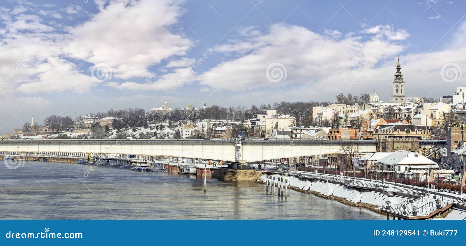 Belgrade Winter Snowy Panorama with Waterfront and City Downtown ...