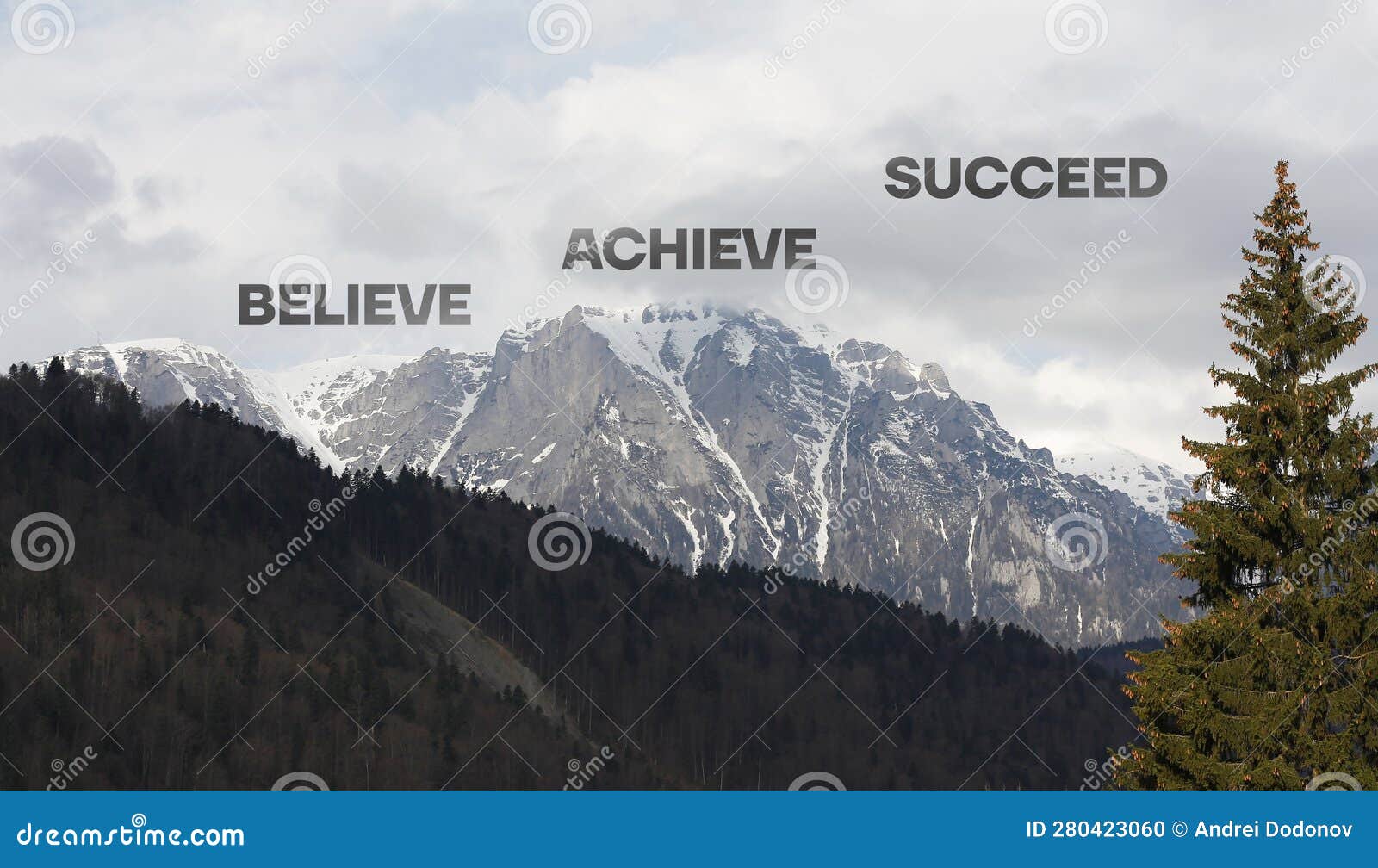 Believe, Achieve, Succeed is Shown Using the Text on the Mountains ...