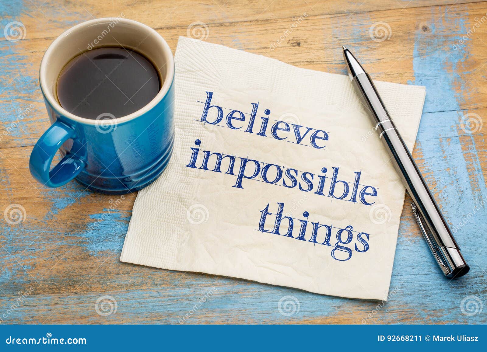 Believe Impossible Things Text on Napkin Stock Image - Image of note ...