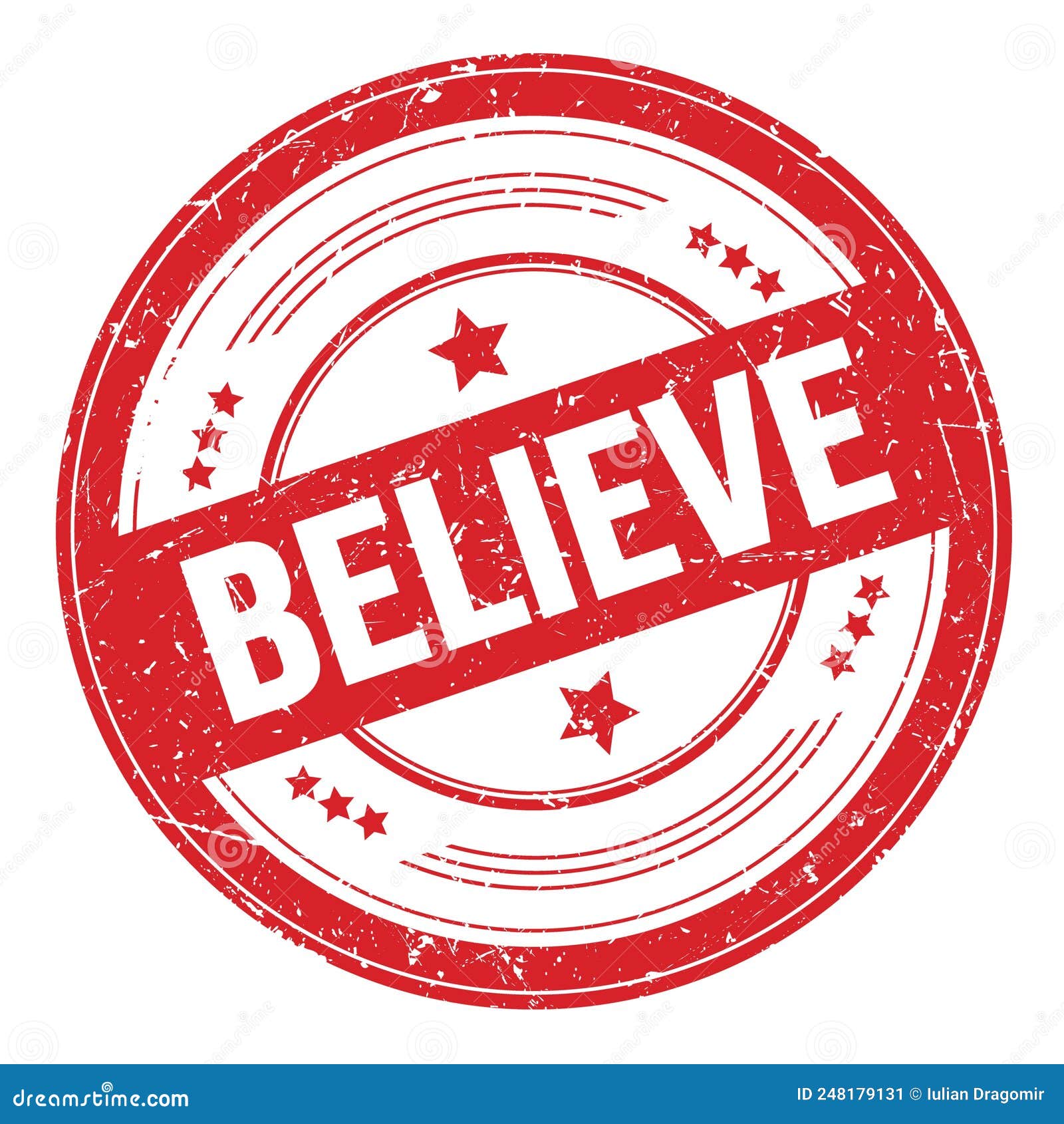BELIEVE Text on Red Round Grungy Stamp Stock Illustration ...