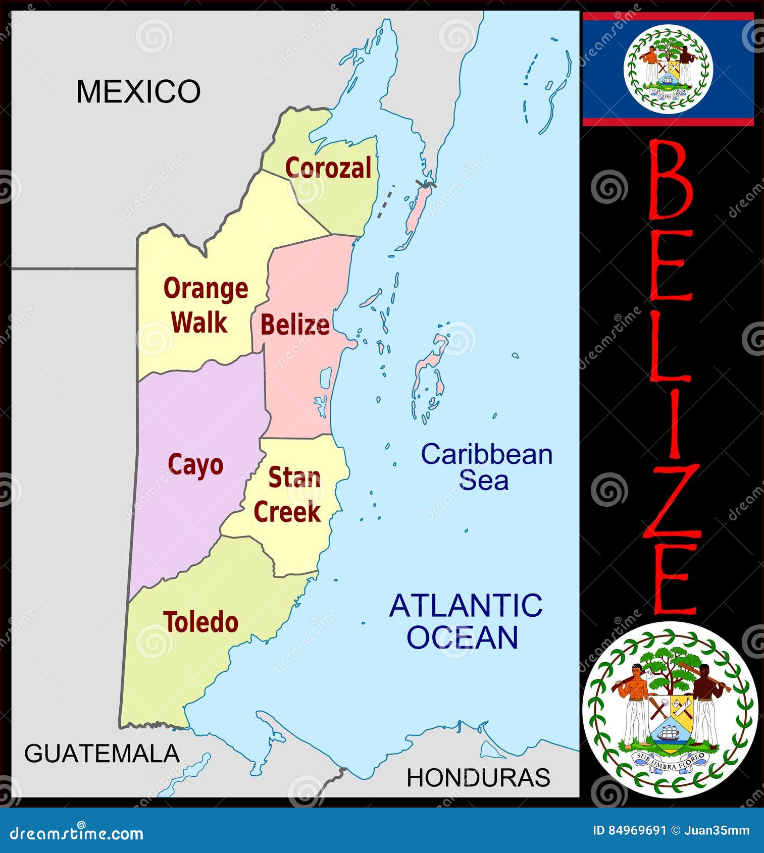 Belize Administrative Divisions Stock Illustration - Illustration of ...