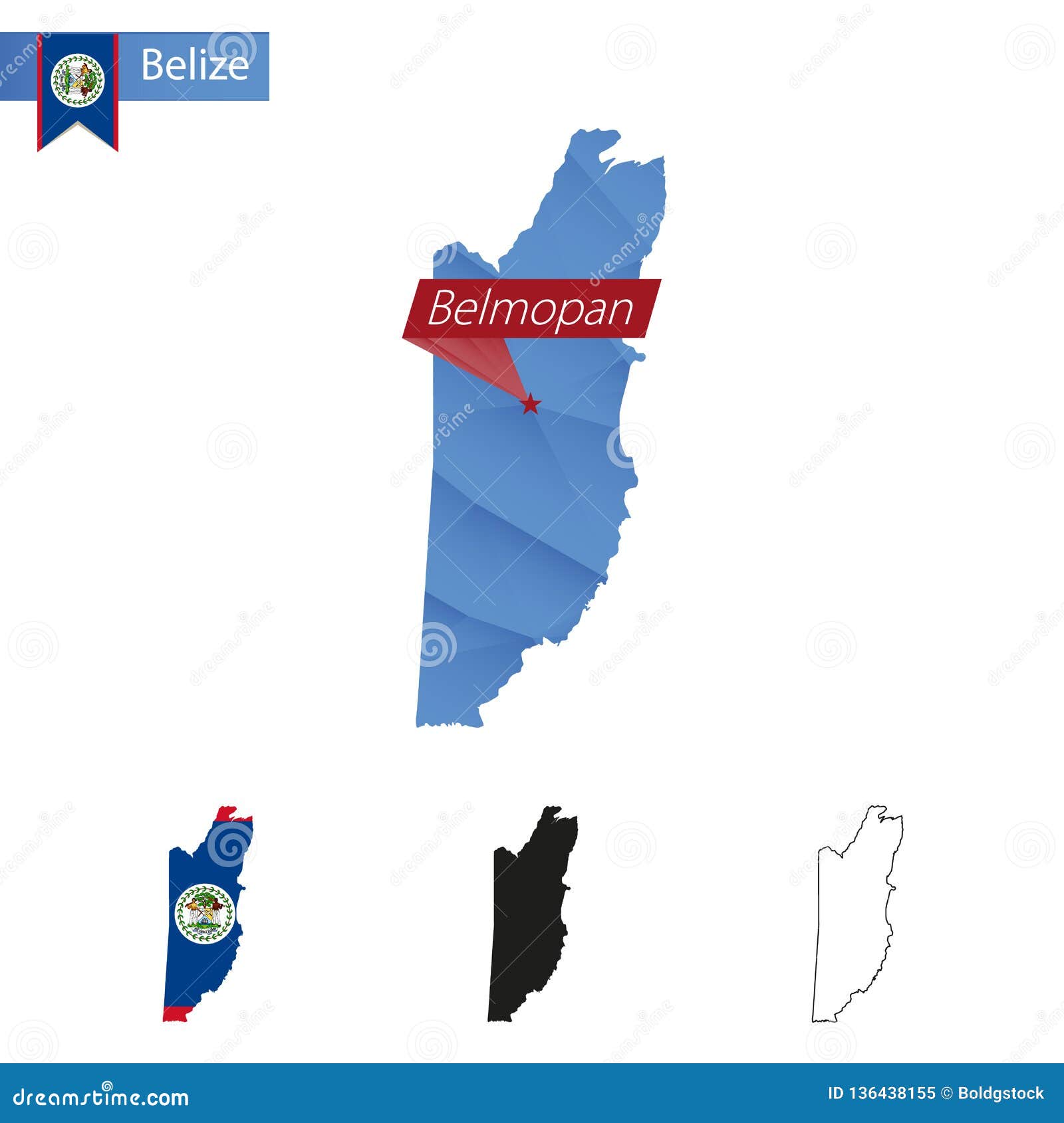 Belize Blue Low Poly Map with Capital Belmopan Stock Vector ...