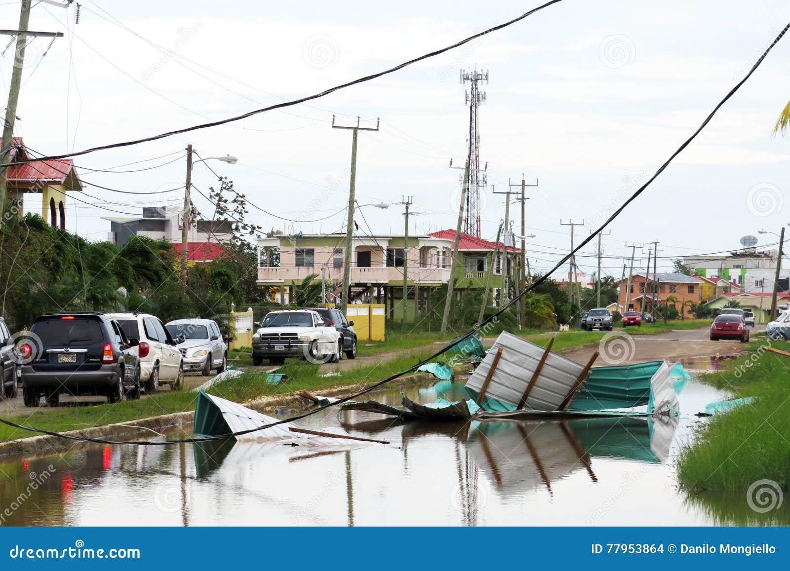 Belize city flooding editorial stock image. Image of tropical - 77953864