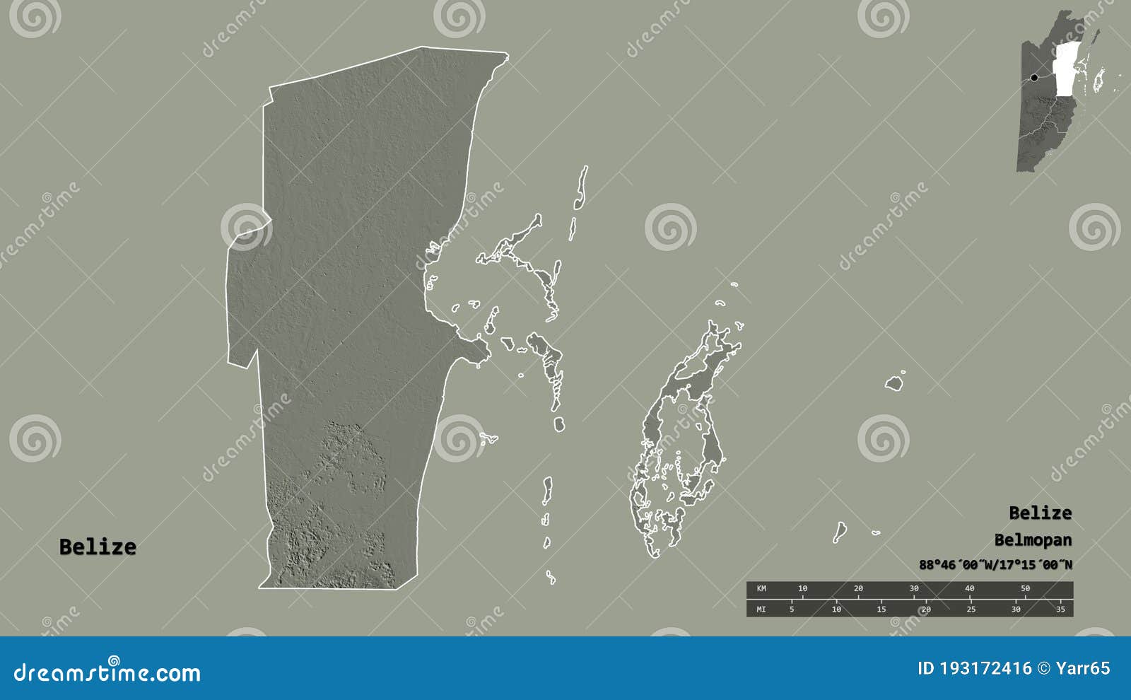 Belize, District of Belize, Zoomed. Administrative Stock Illustration ...