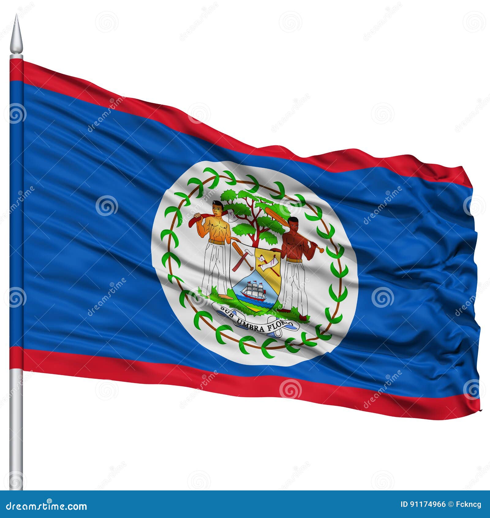 Belize Flag on Flagpole stock illustration. Illustration of ripple ...