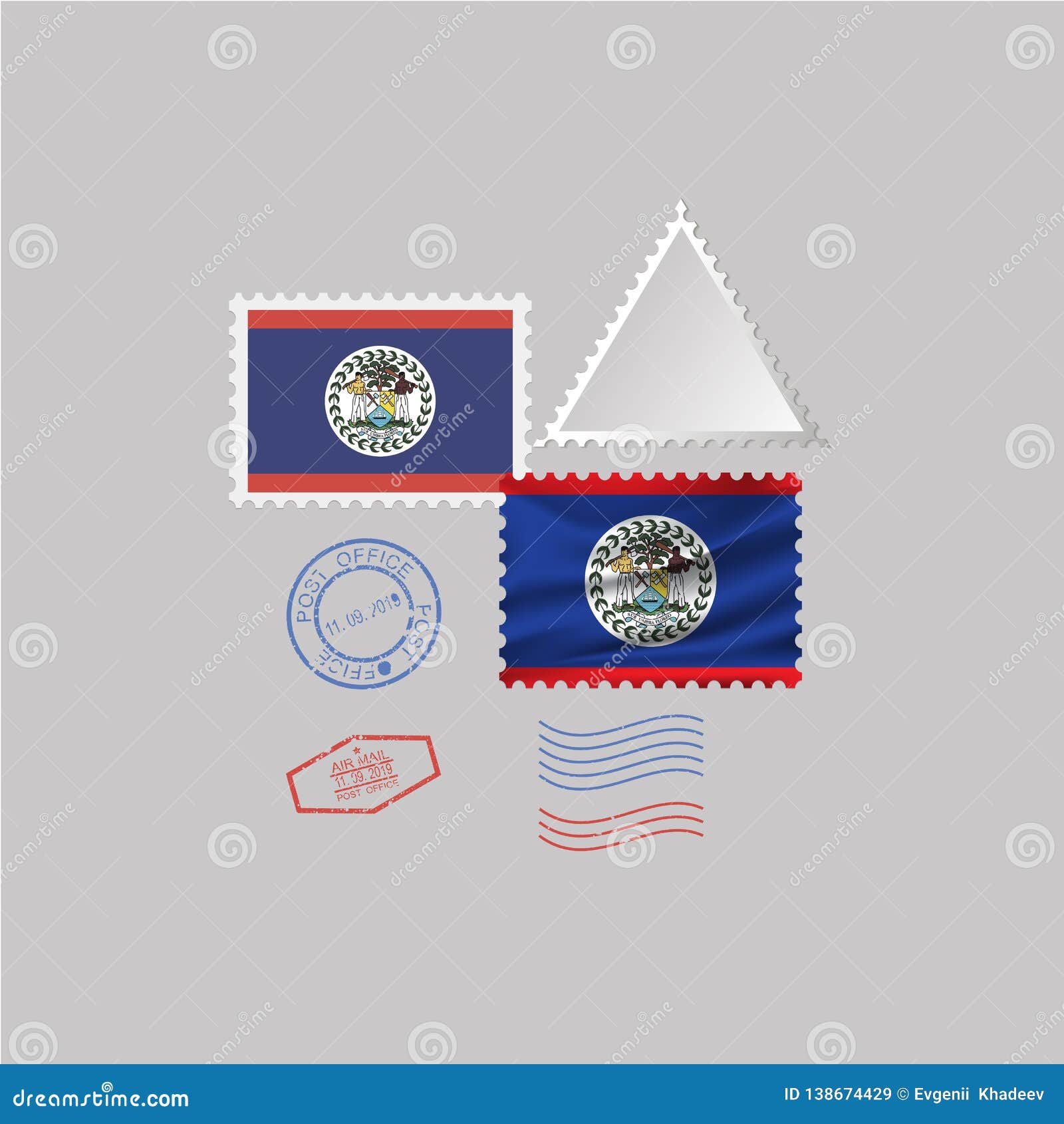 BELIZE Flag Postage Stamp Set, Isolated on Gray Background Stock Vector ...