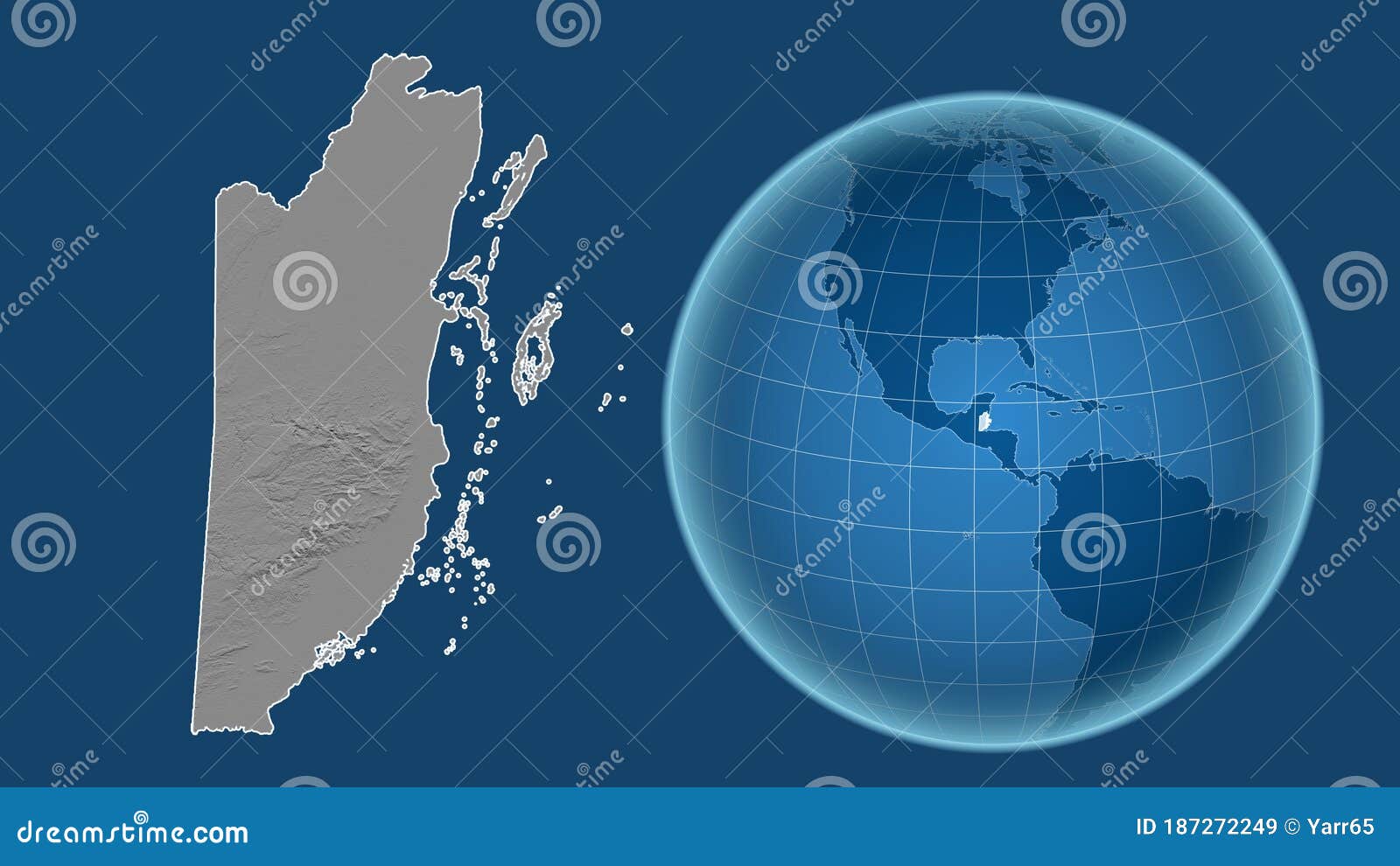 Belize - Grayscale. Country and Globe, Isolated Stock Illustration ...