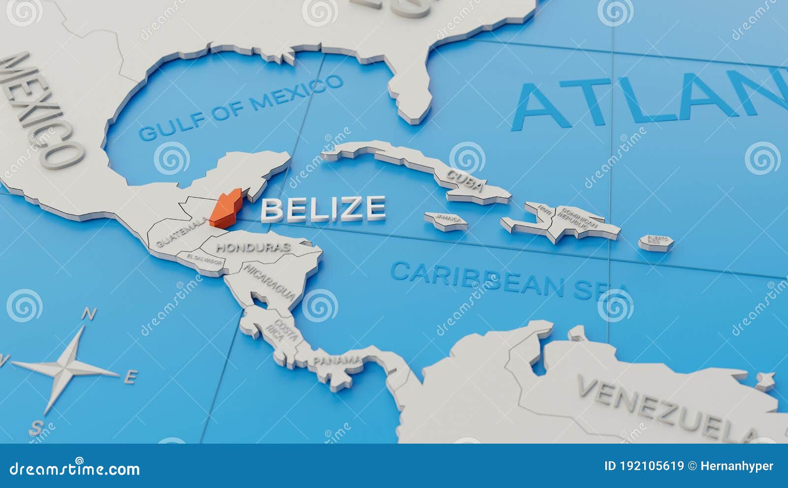 Belize Highlighted on a White Simplified 3D World Map. Digital 3D ...