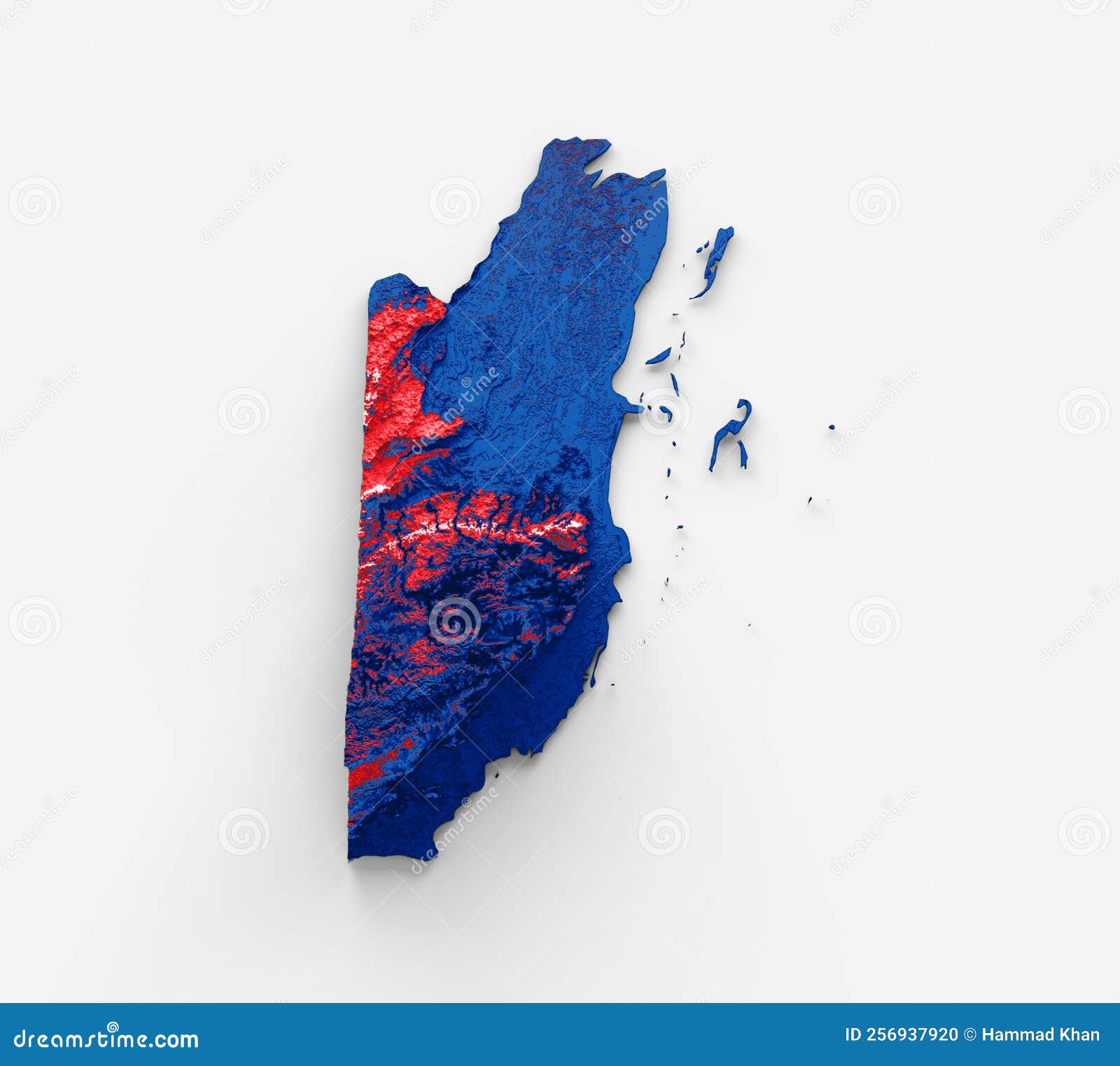 Belize Map With The Flag Colors Red And Blue Shaded Relief Map 3d