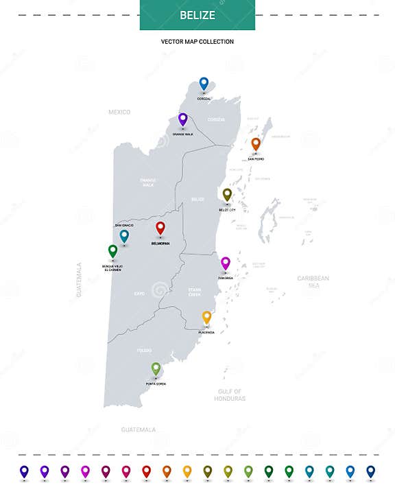 Belize Map with Location Pointer Marks. Stock Vector - Illustration of ...