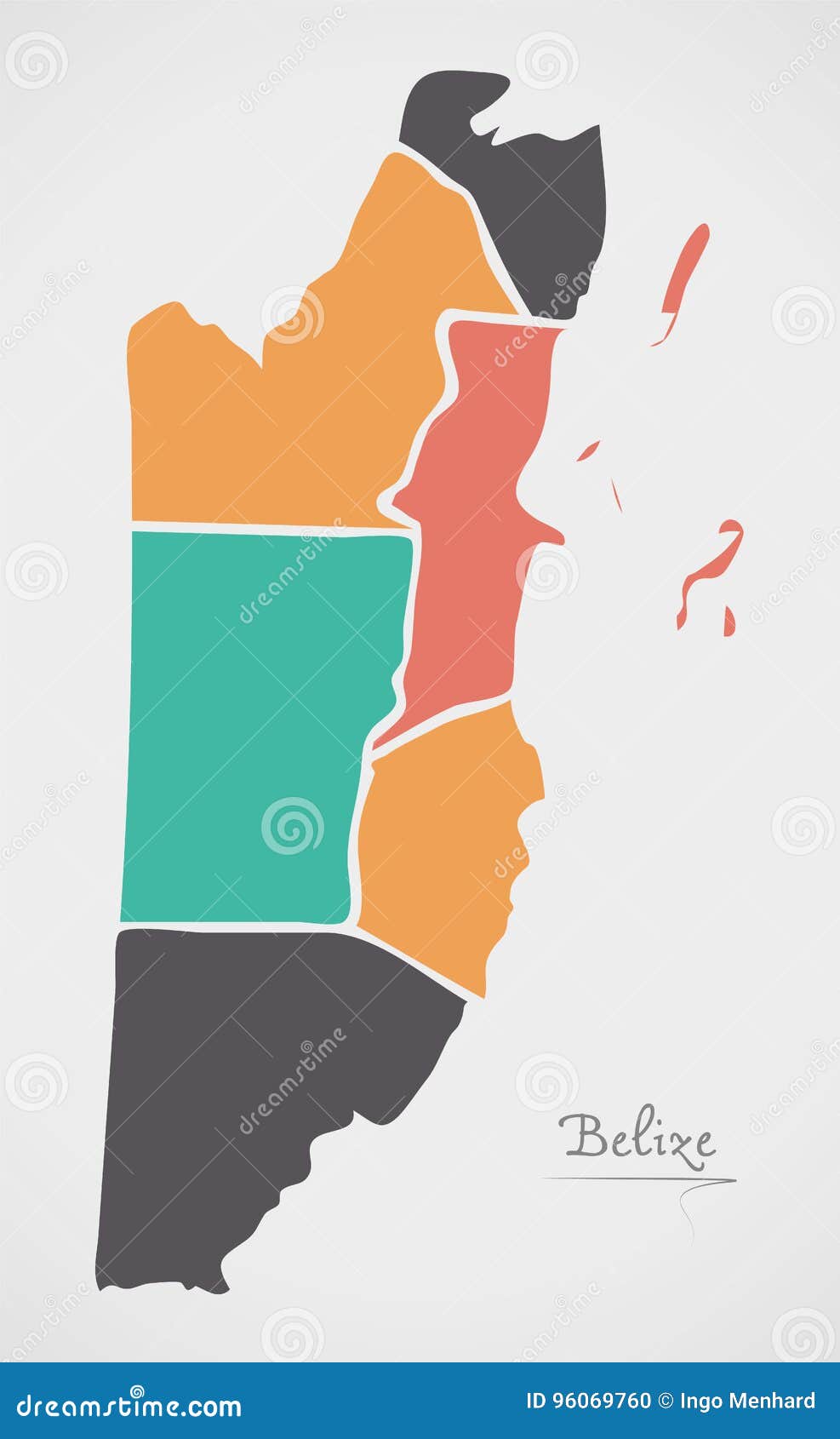 Belize Map with States and Modern Round Shapes Stock Vector ...