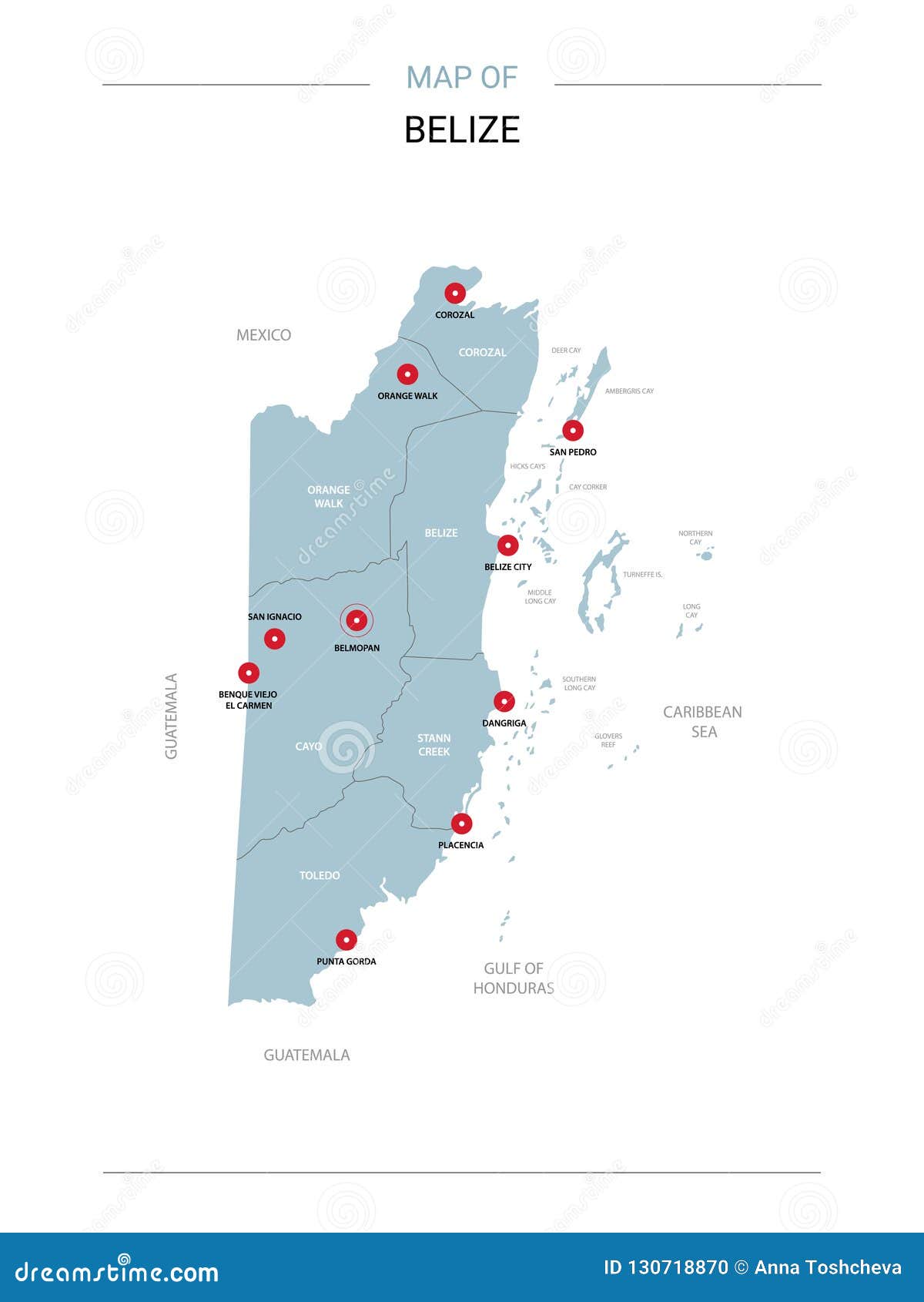 Belize Map Vector with Red Pin. Stock Vector - Illustration of itics ...