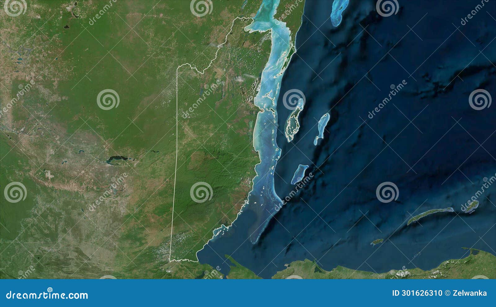Belize Outlined. High-res Satellite Stock Illustration - Illustration ...