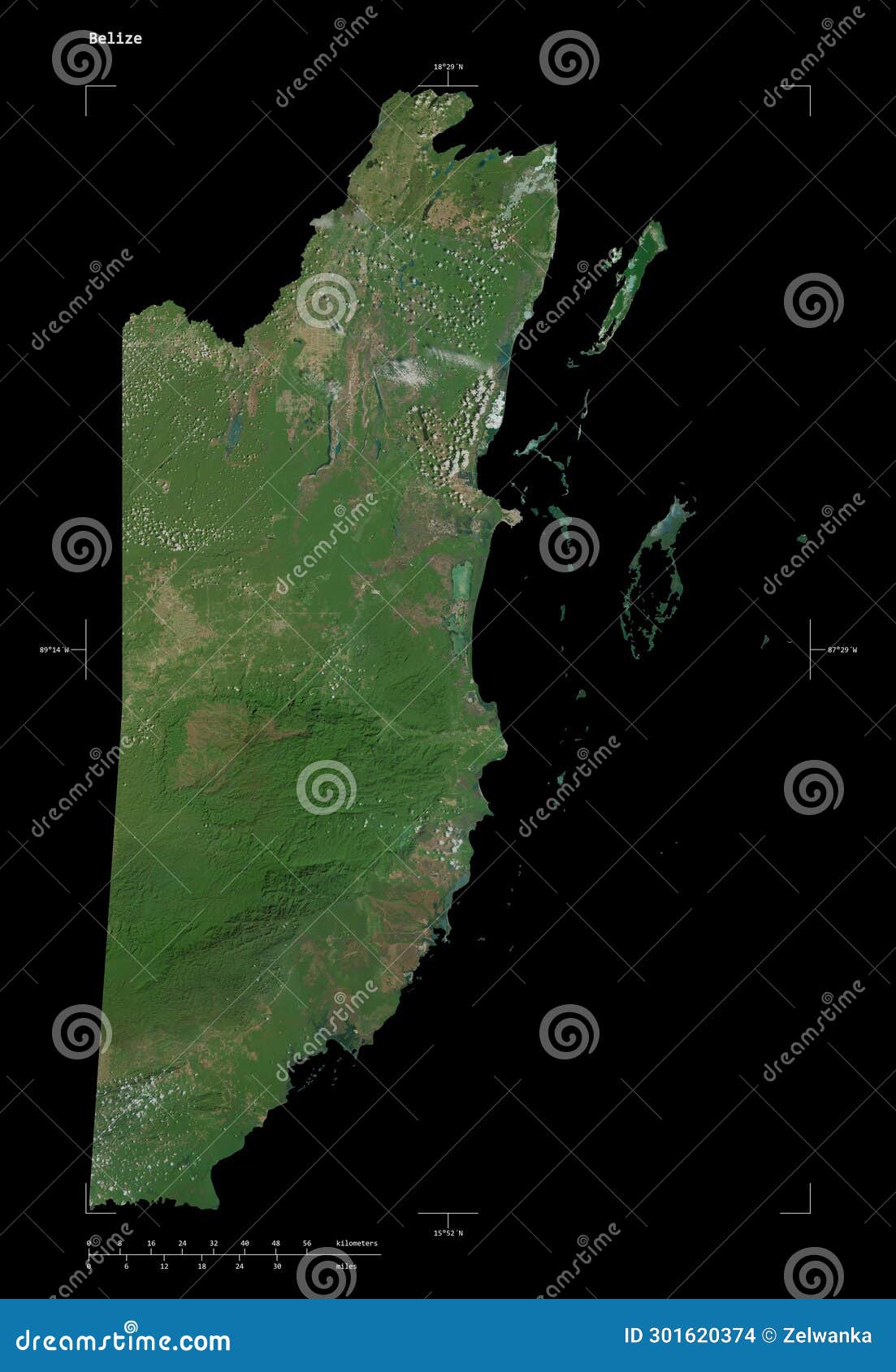 Belize Shape on Black. High-res Satellite Stock Illustration ...