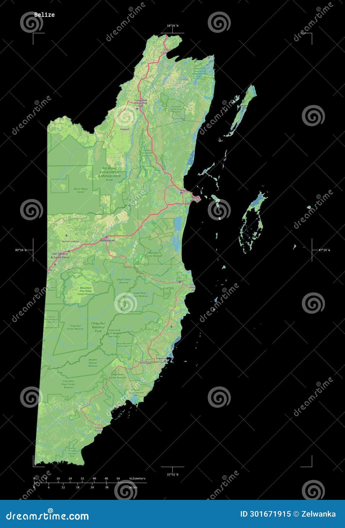 Belize Shape on Black. Topo German Stock Illustration - Illustration of ...