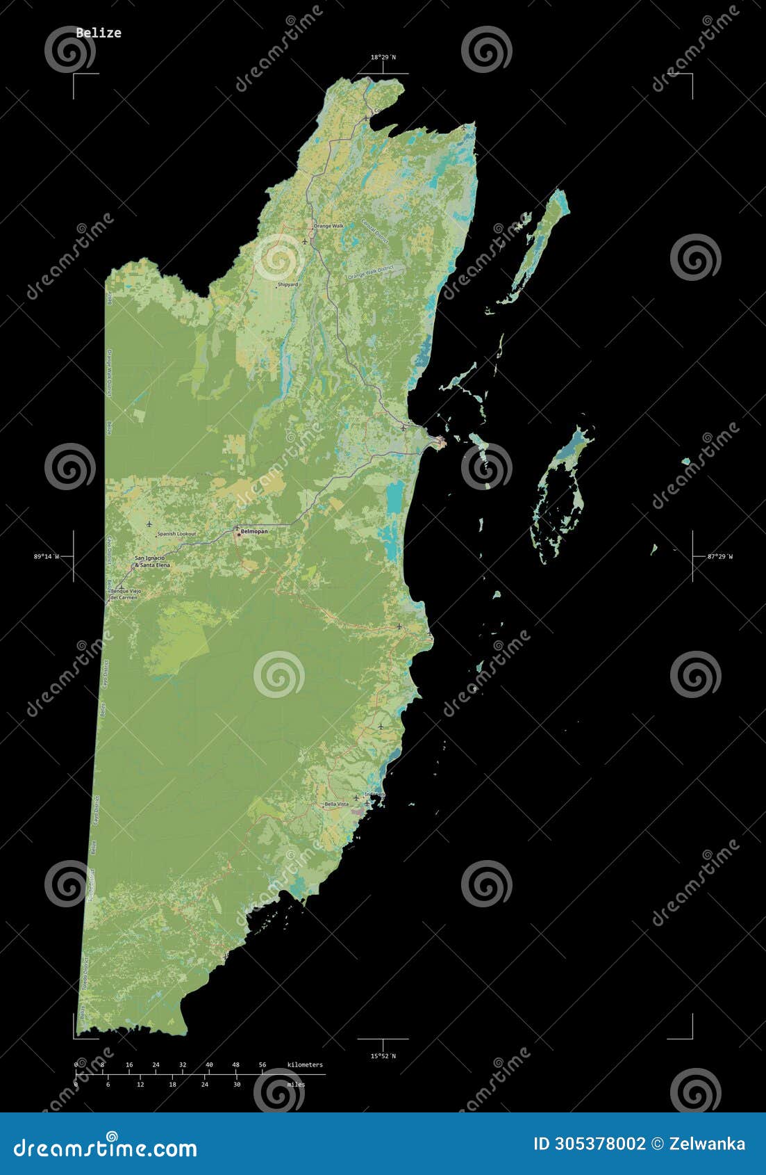 Belize Shape on Black. Topo Humanitarian Stock Illustration ...